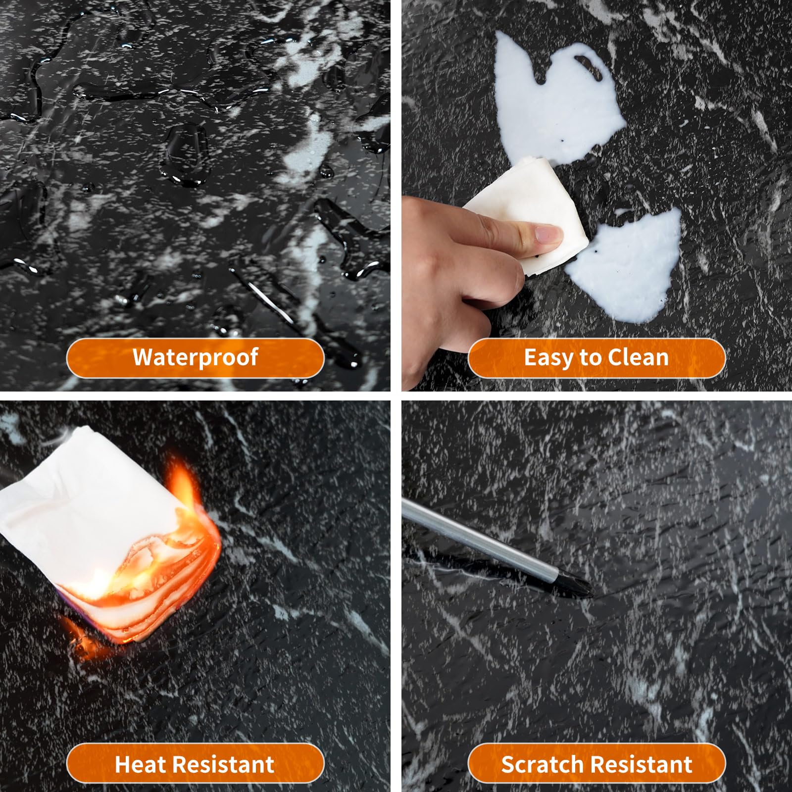 Mysflosy Peel and Stick Floor Tiles, Self Adhesive Waterproof Vinyl Flooring, 12''x12'' Dark Jade Black DIY Floor Sticker for Kitchen, Bathrooms & Bedroom, 1.5mm Thickness, 20 Tiles