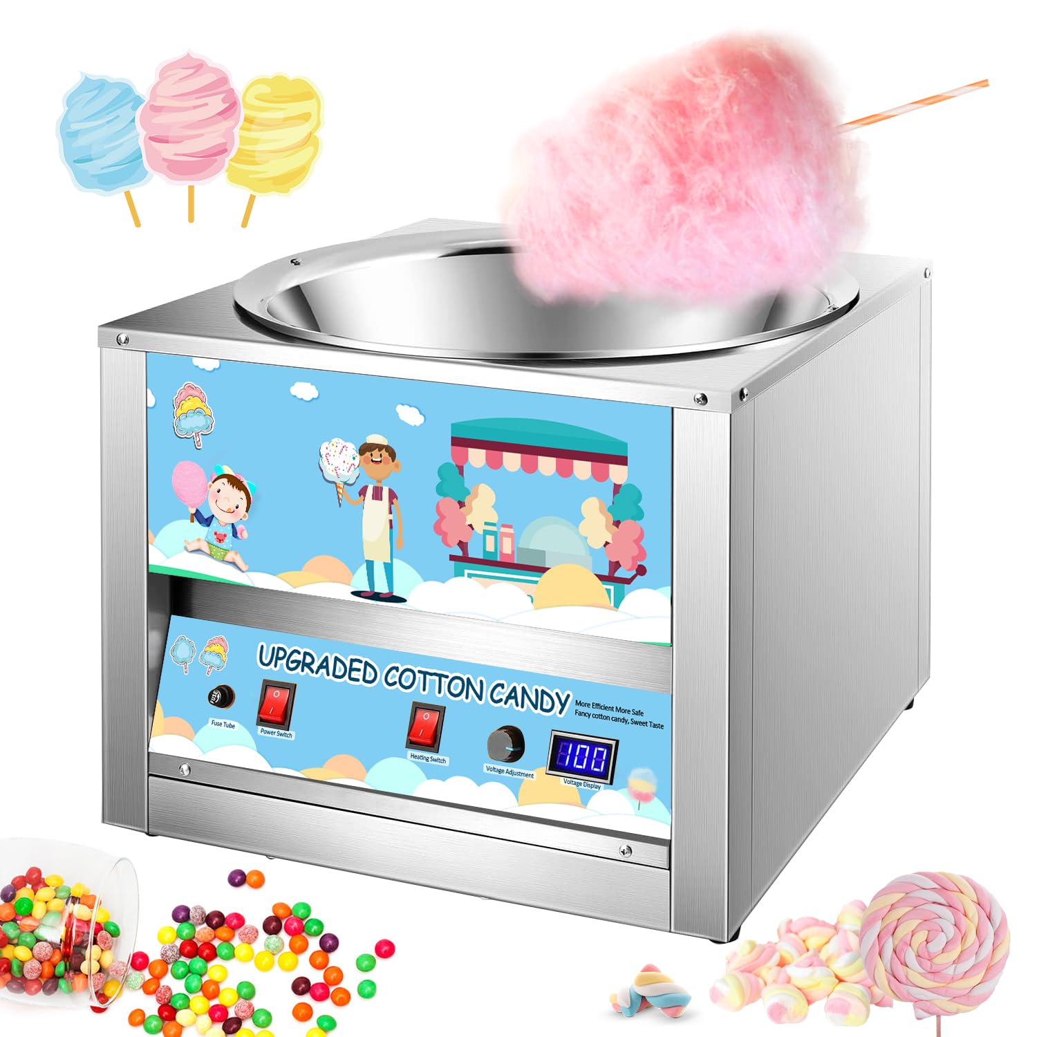 ExGizmo Commercial Cotton Candy Machine,1200W Electric Cotton Candy Machine,Stainless Steel Sweet Sugar Candy Floss Maker for Family Party or Carnivals Festivals