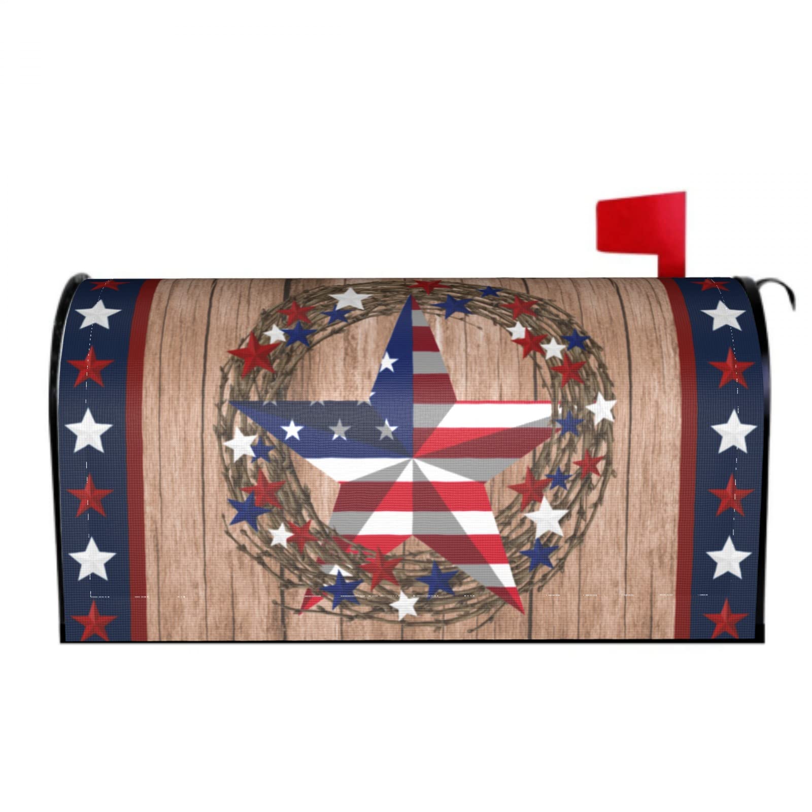 American Flag Star Patriotic Mailbox Cover Magnetic 4th of July Independence Day Standard Size 21 x 18 In Farmhouse Rustic Welcome Post Box Wrap Garden Yard Home Decor