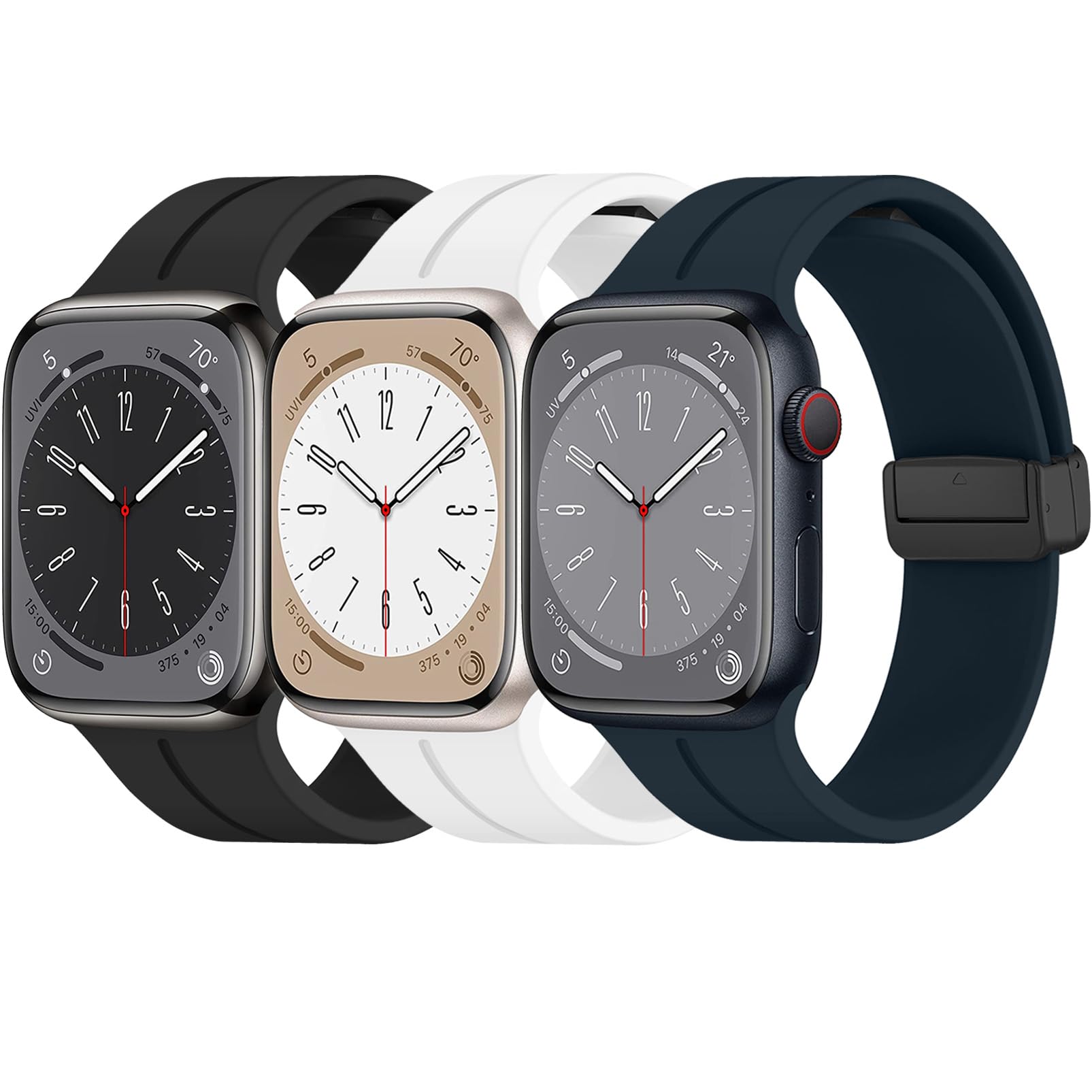 for Apple Watch Band 44mm 40mm 38mm 45mm 41mm 42mm Women/men,Magnetic D-buckle Silicone Sport Strap Correa WristBand for Apple Watch Ultra Band 49mm Series 8/ultra/7/SE/6/5/4/3/2/1,iWatch Bands 3 Pack