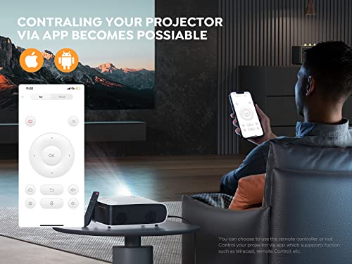 Projector with WiFi and Bluetooth, 4K Support Native 1080P Outdoor Projector YABER V8 15000 Lumens 450 ANSI 300" Display, 4P 4D Keystone&Zoom Portable Movie Projector for HDMI VGA USB iOS Android
