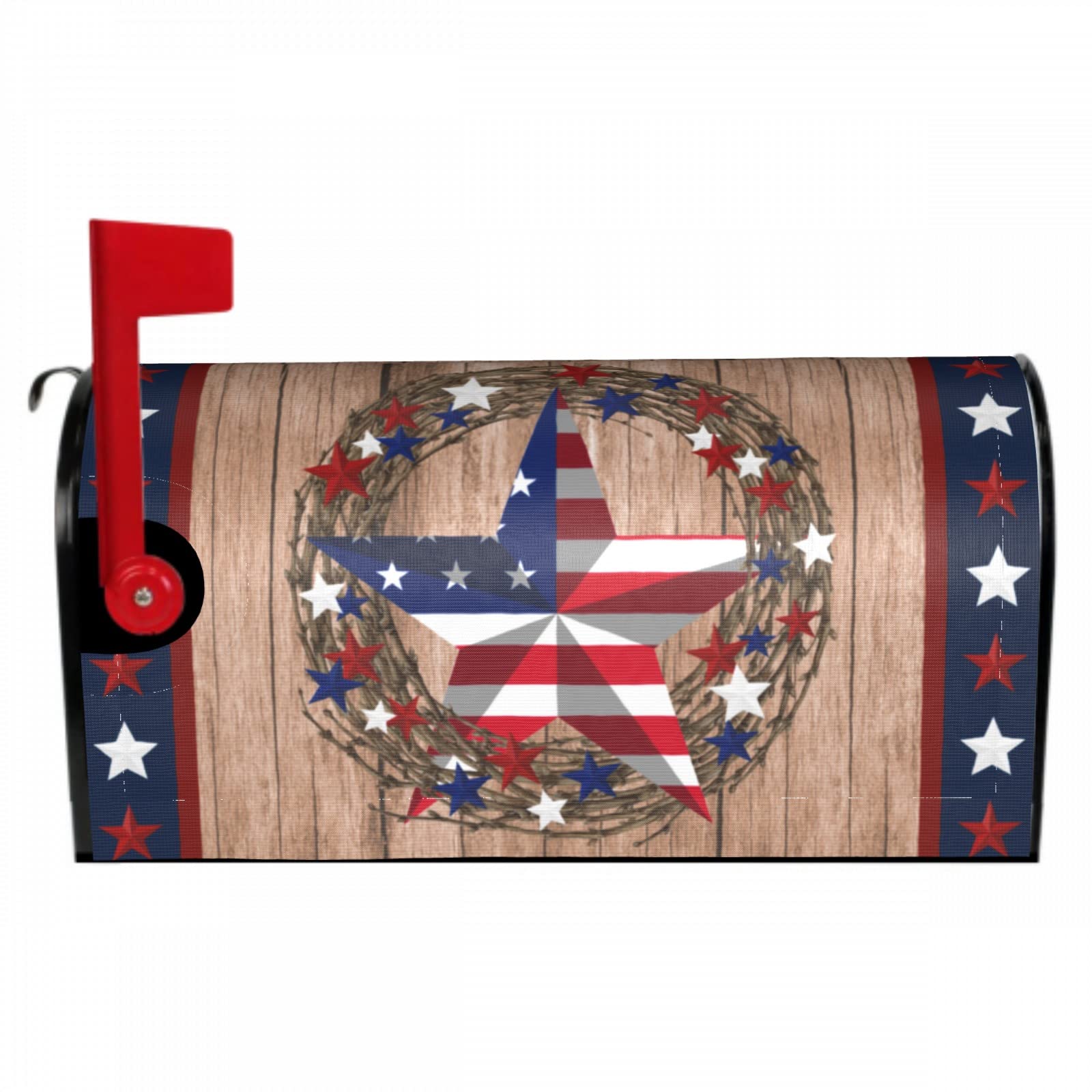 American Flag Star Patriotic Mailbox Cover Magnetic 4th of July Independence Day Standard Size 21 x 18 In Farmhouse Rustic Welcome Post Box Wrap Garden Yard Home Decor