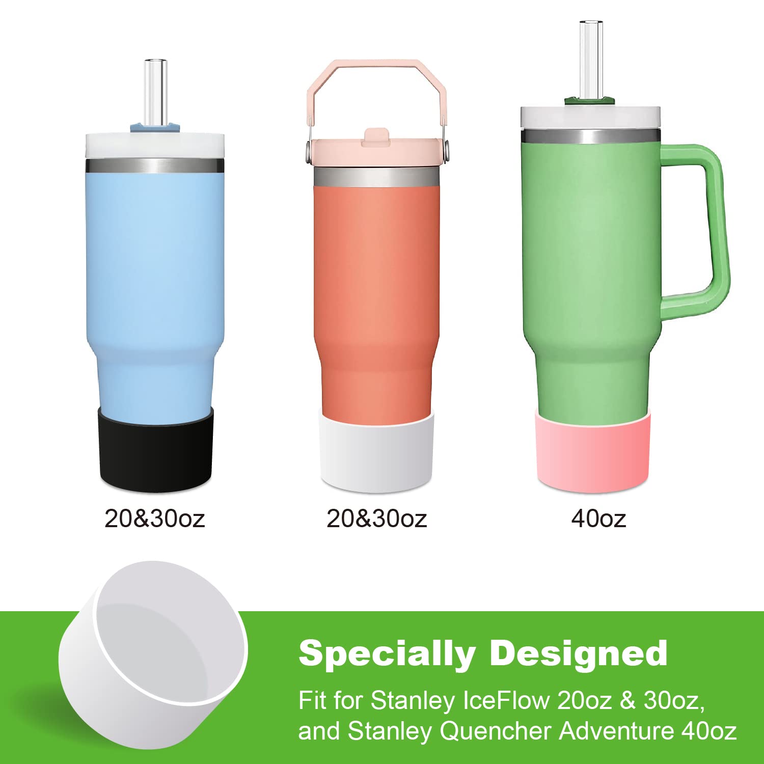 2Pack Silicone Boot for Stanley Quencher Adventure 40oz &Stanley IceFlow 30oz 20oz, Reduces Cup Noise Scratches Silicone Bottom Sleeve Cover Compatible with Stanley Tumbler (Grey+White)