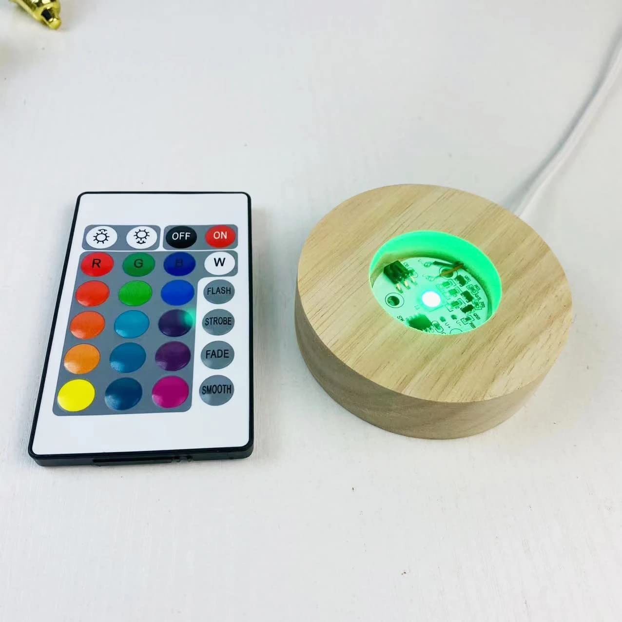 Aura Lifestyle LED Wood Light Display Base for Selenite Tower ,Crystal Glass Art, Colorful Light Crystal Display Base Stand with Remote Control