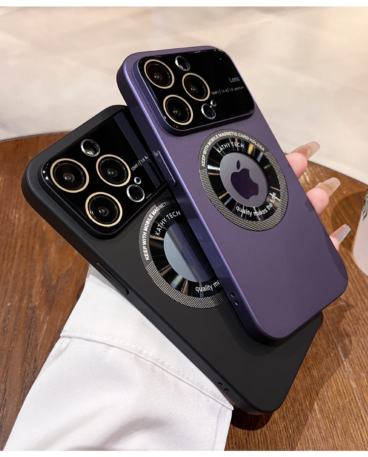 Magnetic For IPhone 14 Pro Max Case Logo View, Window Glass Lens Camera Protector ,Compatible with Magsafe, Women Men Shockproof Cases for IPhone 14Pro Max Hard Slim Matte Cover 6.7 inch (Black)