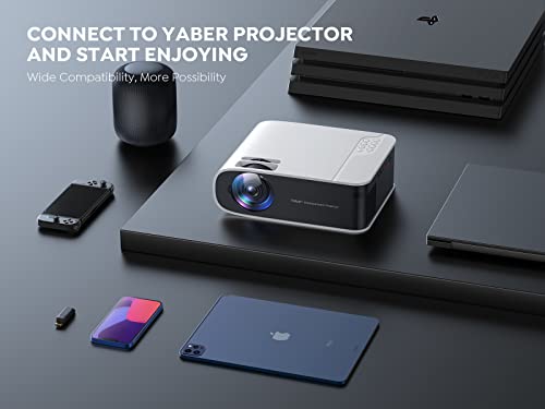 Projector with WiFi and Bluetooth, 4K Support Native 1080P Outdoor Projector YABER V8 15000 Lumens 450 ANSI 300" Display, 4P 4D Keystone&Zoom Portable Movie Projector for HDMI VGA USB iOS Android