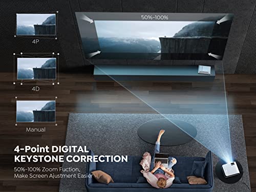 Projector with WiFi and Bluetooth, 4K Support Native 1080P Outdoor Projector YABER V8 15000 Lumens 450 ANSI 300" Display, 4P 4D Keystone&Zoom Portable Movie Projector for HDMI VGA USB iOS Android