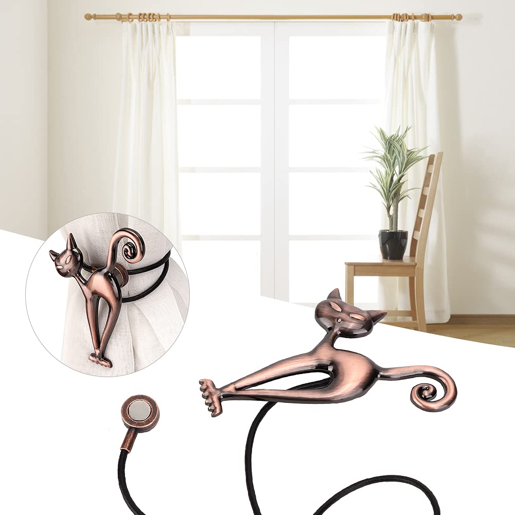 NDNCZDHC 1Pc Metal Magnetic Curtain Tiebacks, Cute Animal Cat Decorative Holder Convenient Drape Tie Backs for Draperies, Curtain Buckle Curtain Clip Bedroom Drapery Holder(Red Bronze)