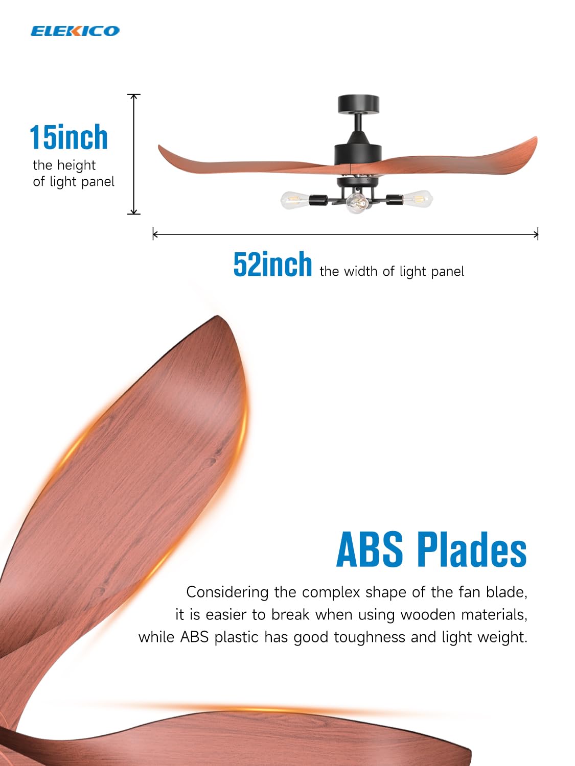 52'' Ceiling Fans with Lights, Upgrade Ceiling Fans with Lights and Remote E27*4 Led Bulbs, 3 Blade Add Wood Modern 52 Inch Bedroom Ceiling Fan with Light for Living Room Bedroom Kitchen Patio