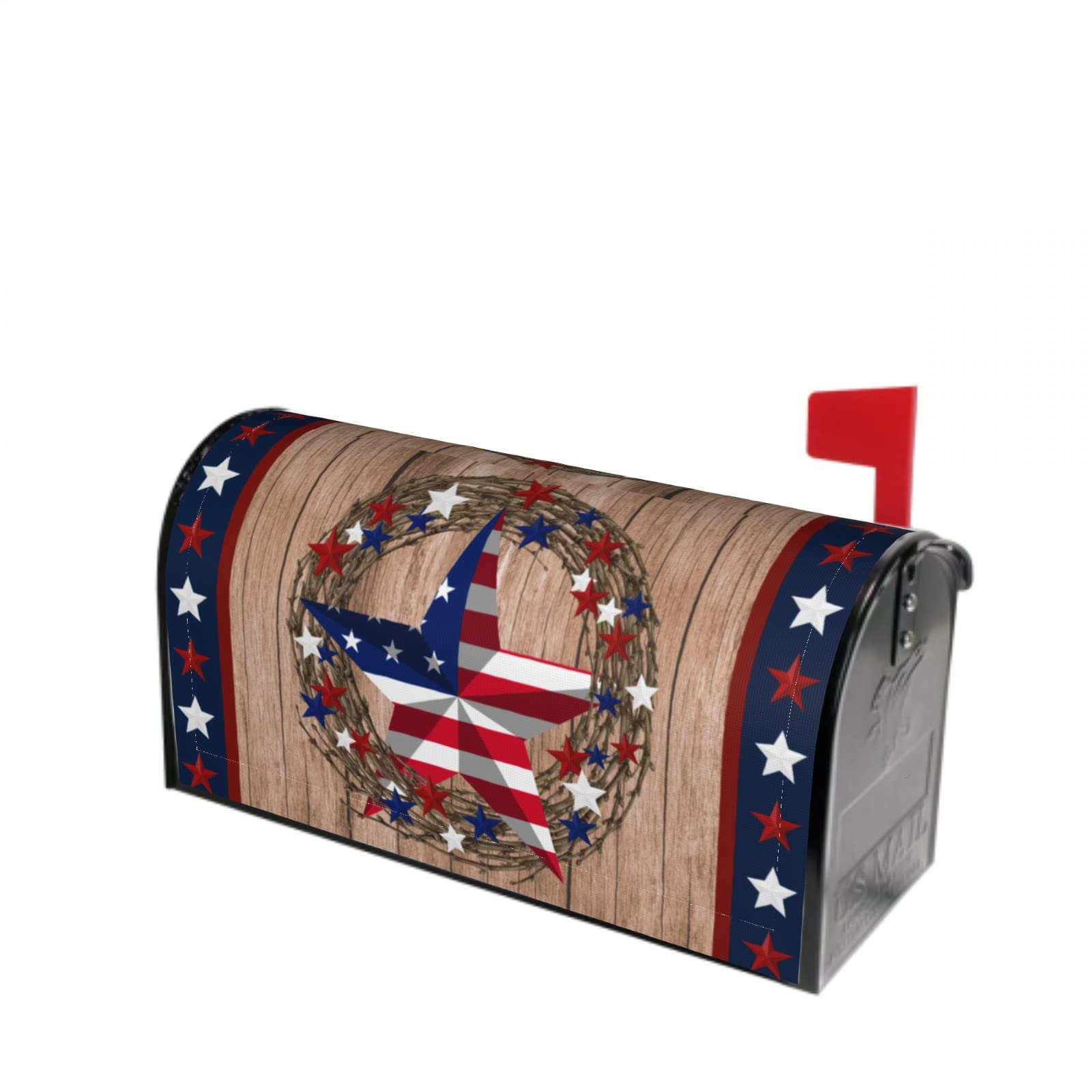 American Flag Star Patriotic Mailbox Cover Magnetic 4th of July Independence Day Standard Size 21 x 18 In Farmhouse Rustic Welcome Post Box Wrap Garden Yard Home Decor