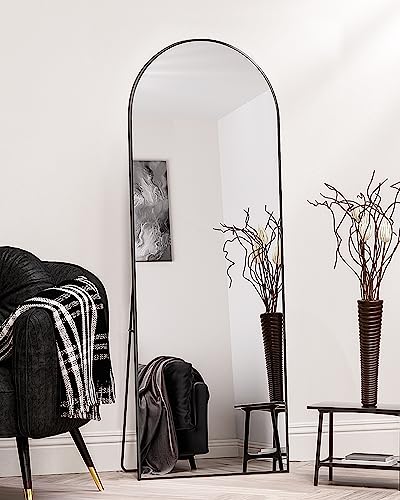 Antok Arched Full Length Mirror, 64"x21" Arched Floor Mirror, Glassless Mirror Full Length with Stand, Floor Mirror Freestanding, Wall Mounted Mirror for Bedroom Living Room, Black