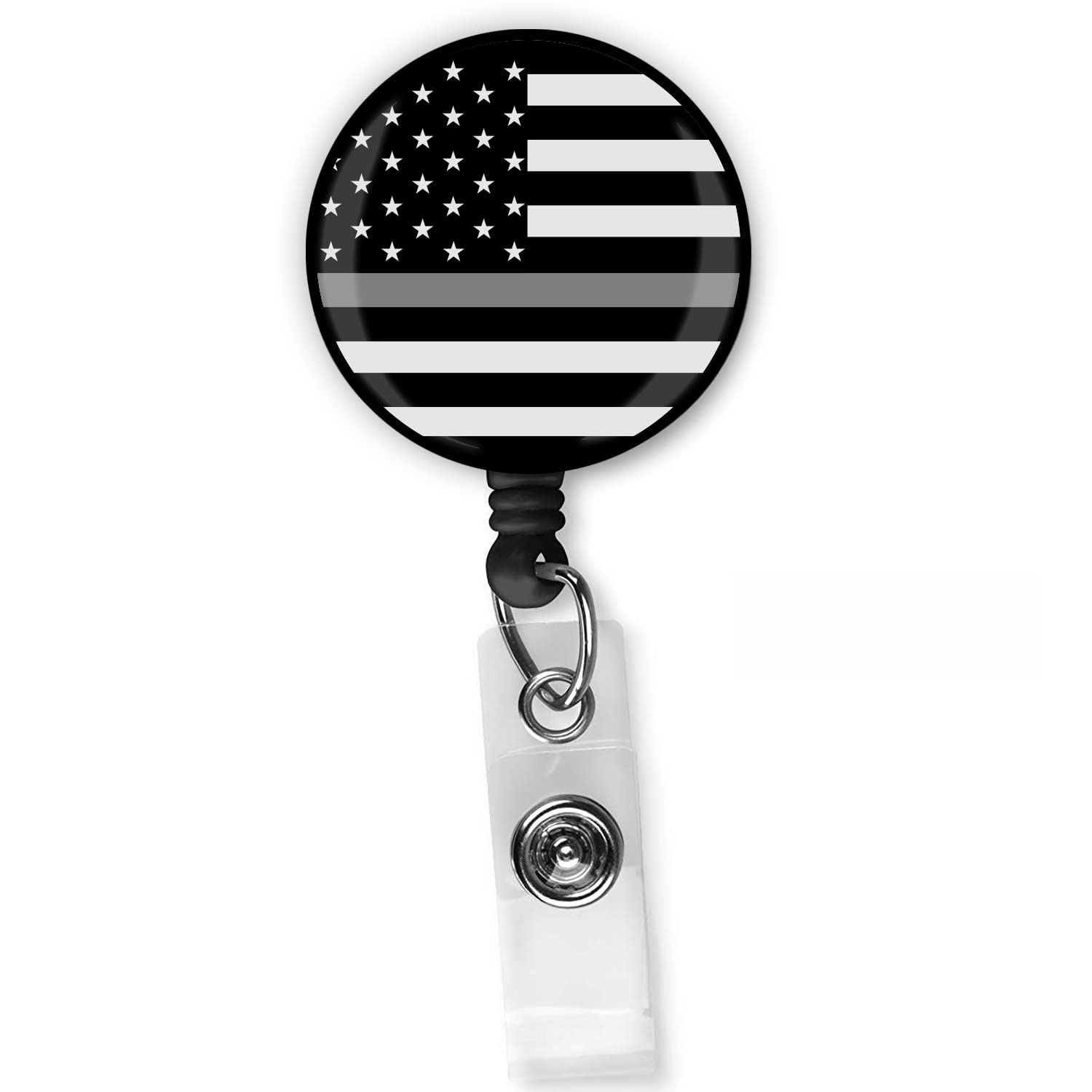 Thin Gray Line USA Flag Badge Clip - Silver Line Support For Correctional Officers Holder ID Reel Clip for Lanyards Name ID Card