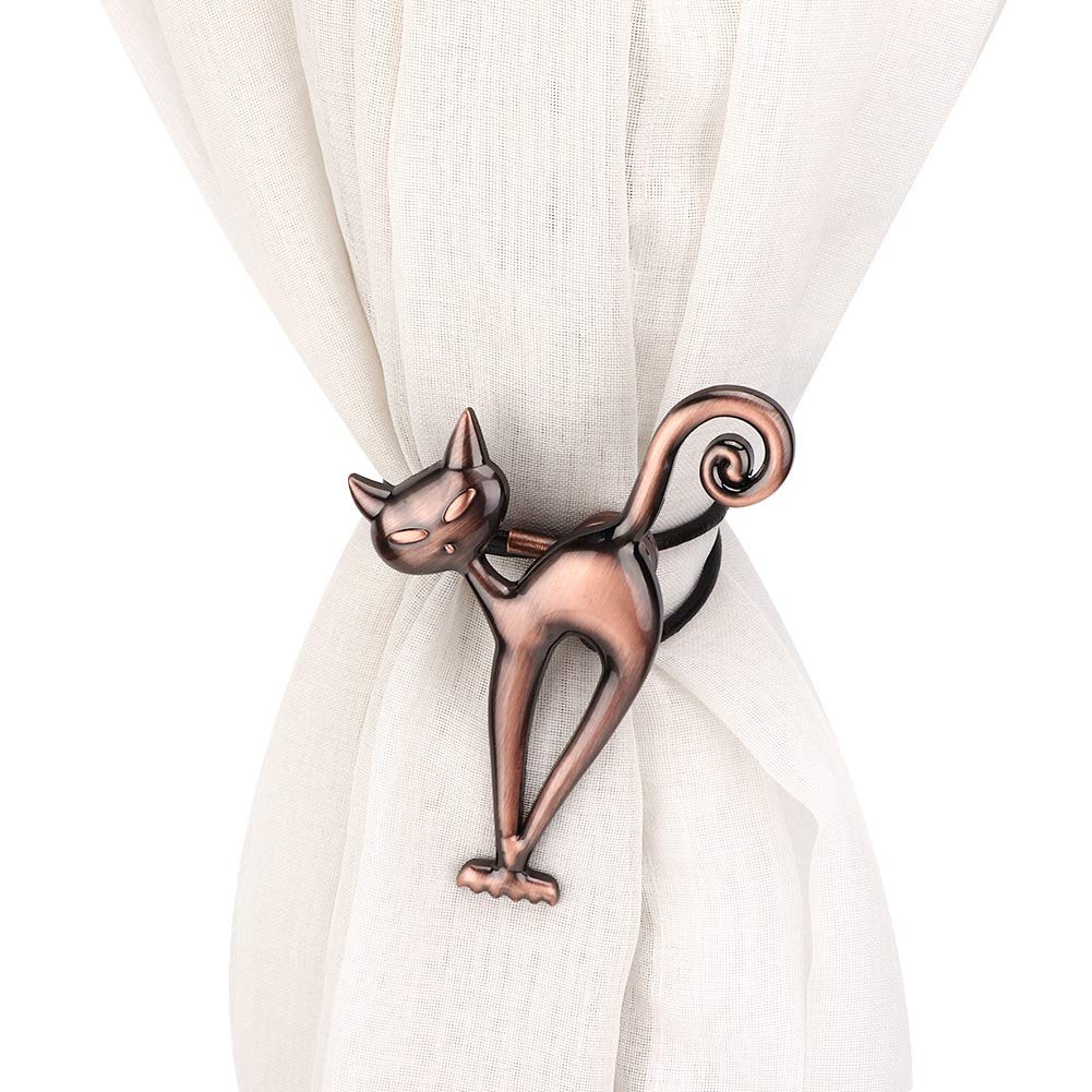 NDNCZDHC 1Pc Metal Magnetic Curtain Tiebacks, Cute Animal Cat Decorative Holder Convenient Drape Tie Backs for Draperies, Curtain Buckle Curtain Clip Bedroom Drapery Holder(Red Bronze)