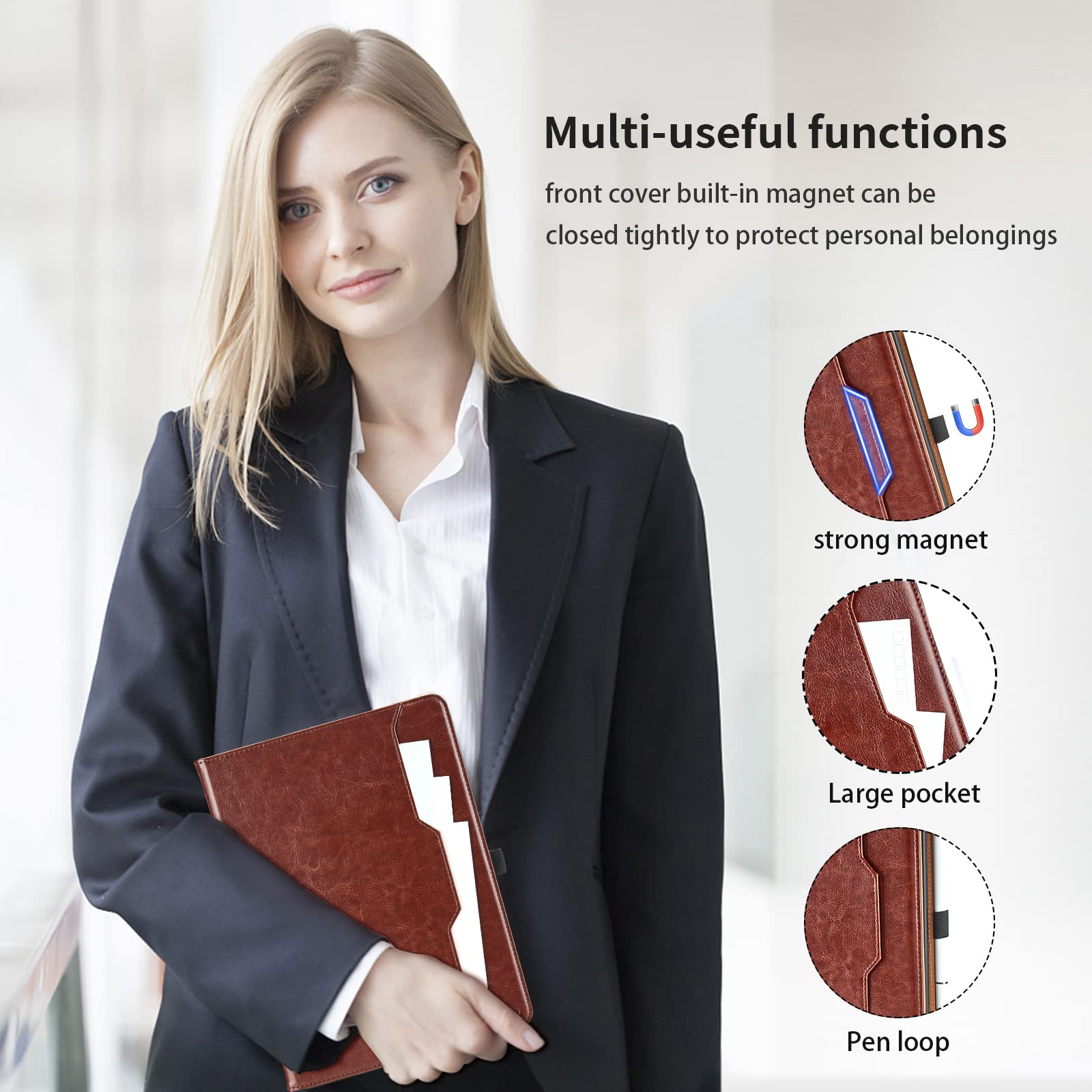 Case for Samsung Galaxy Tab A8 10.5 inch 2022 (SM-X200/X205/X207), Premium PU Leather Tablet Case with Hand Strap Large Pocket Auto Wake/Sleep Smart Cover, Reddish-Brown