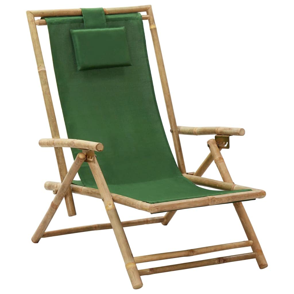 Reclining Relaxing Chair,Lounge Chairs,Beach Chair,Outdoor Patio Furniture,Kitchen Chairs,Balcony Furniture,Adjustable in 4 Positions,Foldable for Easy Storage and Transport, Green Bamboo and Fabric