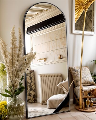 Antok Arched Full Length Mirror, 64"x21" Arched Floor Mirror, Glassless Mirror Full Length with Stand, Floor Mirror Freestanding, Wall Mounted Mirror for Bedroom Living Room, Black