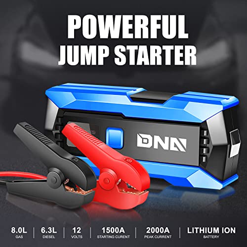 DNA MOTORING 12V 2000A Peak Multi-Function Portable Car Battery Jump Starter for Up to 8.0L Gas / 6.3L Diesel Engine, with Carry Case,Blue/Black, TOOLS-00277