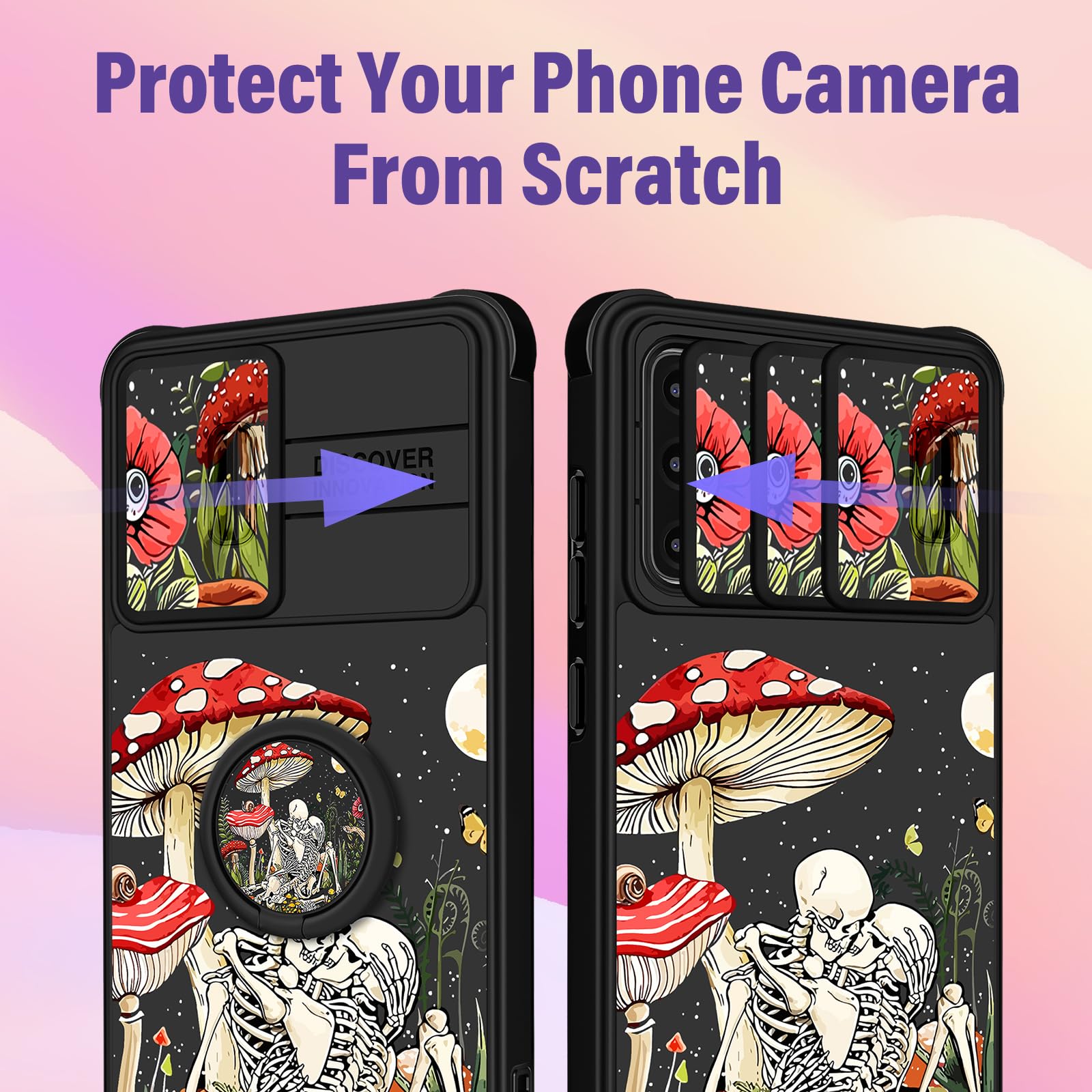 Funermei (2in1 for Samsung Galaxy S20 FE Case for Women Cute Girls Cover Skull Skeleton Goth Fun Funny Spooky Horror Gothic Design with Camera Cover + Ring Stand Funda for Galaxy S20 FE 5G Phone Case