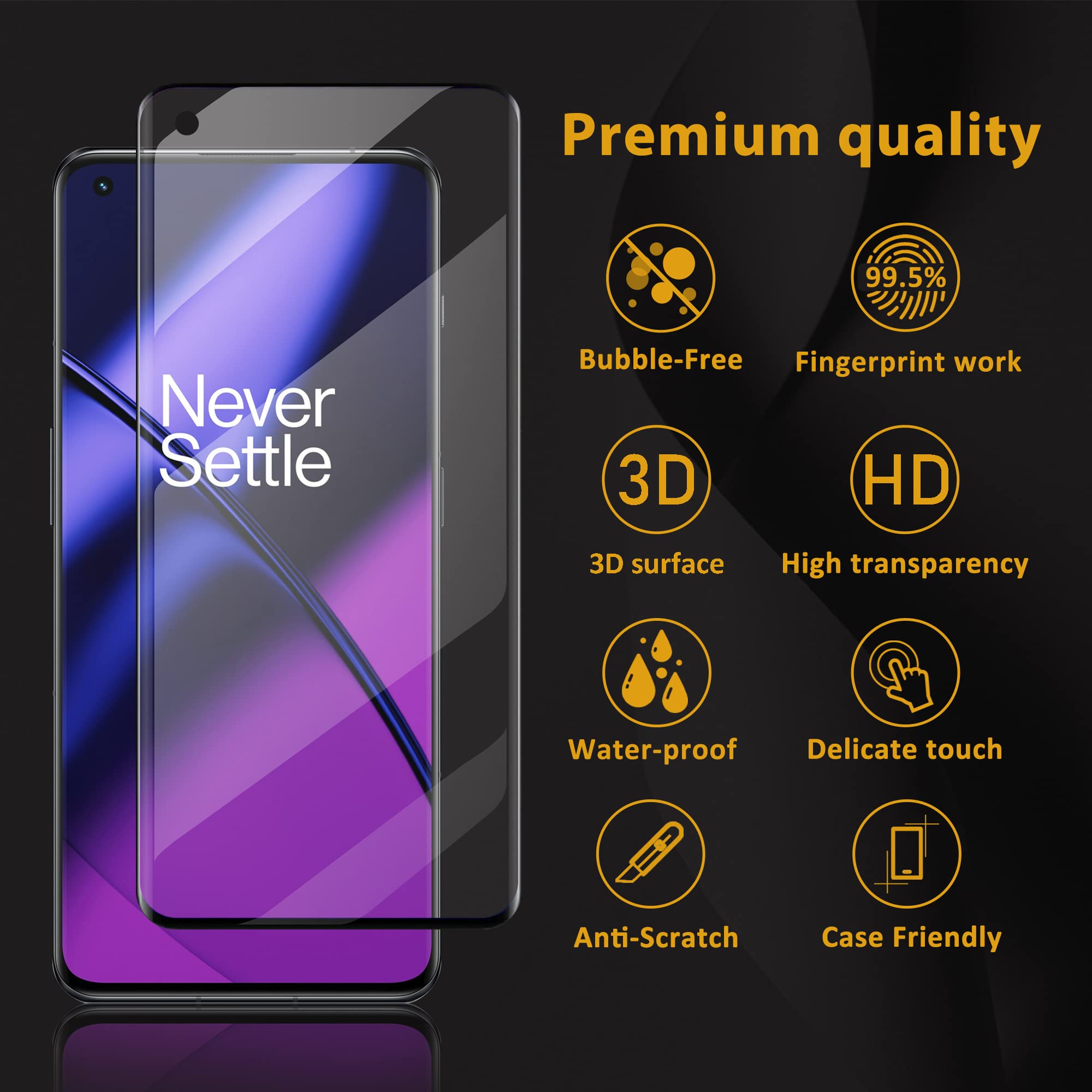 WILLONE [2+2] For OnePlus 11 Screen Protector Tempered Glass 2 Pcs, Camera Lens Protector 2 Pcs, Support Fingerprint Sensor, 9H Hardness, Bubble Free, HD Film for OnePlus 11 5G