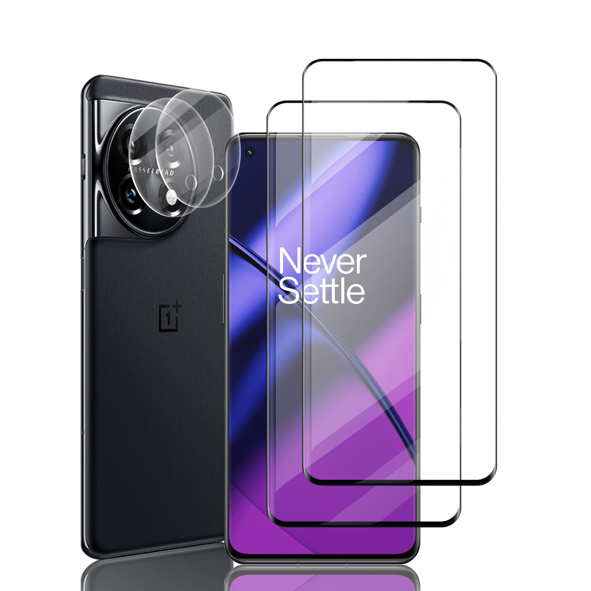 WILLONE [2+2] For OnePlus 11 Screen Protector Tempered Glass 2 Pcs, Camera Lens Protector 2 Pcs, Support Fingerprint Sensor, 9H Hardness, Bubble Free, HD Film for OnePlus 11 5G
