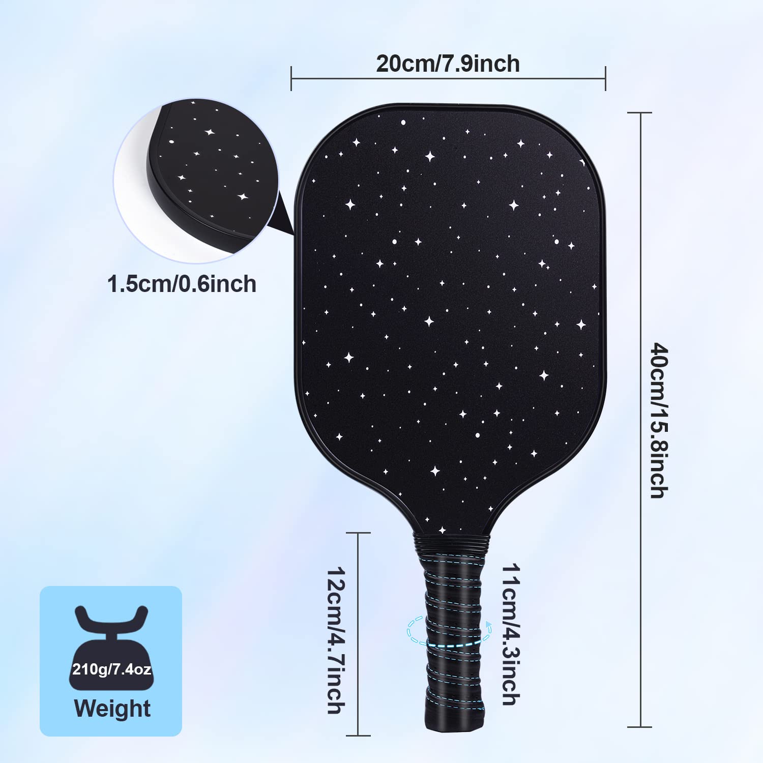 Pickleball Rackets Set of 2 with Fiberglass Face, Honeycomb Core Pickle Ball Paddle Set, Graphite Pickleball Paddles with Storage Bag