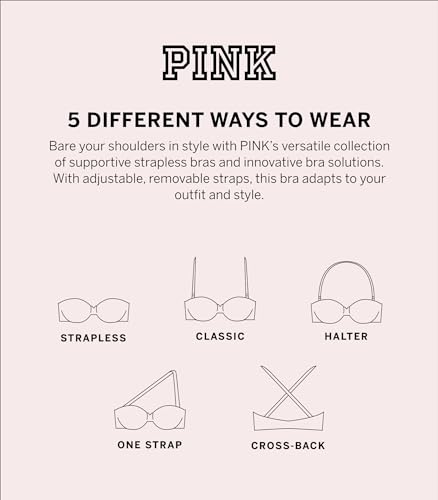 Victoria's Secret Pink Wear Everywhere Strapless Push Up Bra, Padded, Adjustable Straps, Beige, (34C)