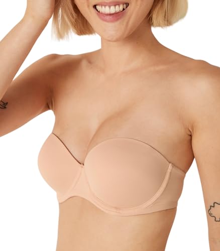 Victoria's Secret Pink Wear Everywhere Strapless Push Up Bra, Padded, Adjustable Straps, Beige, (34C)