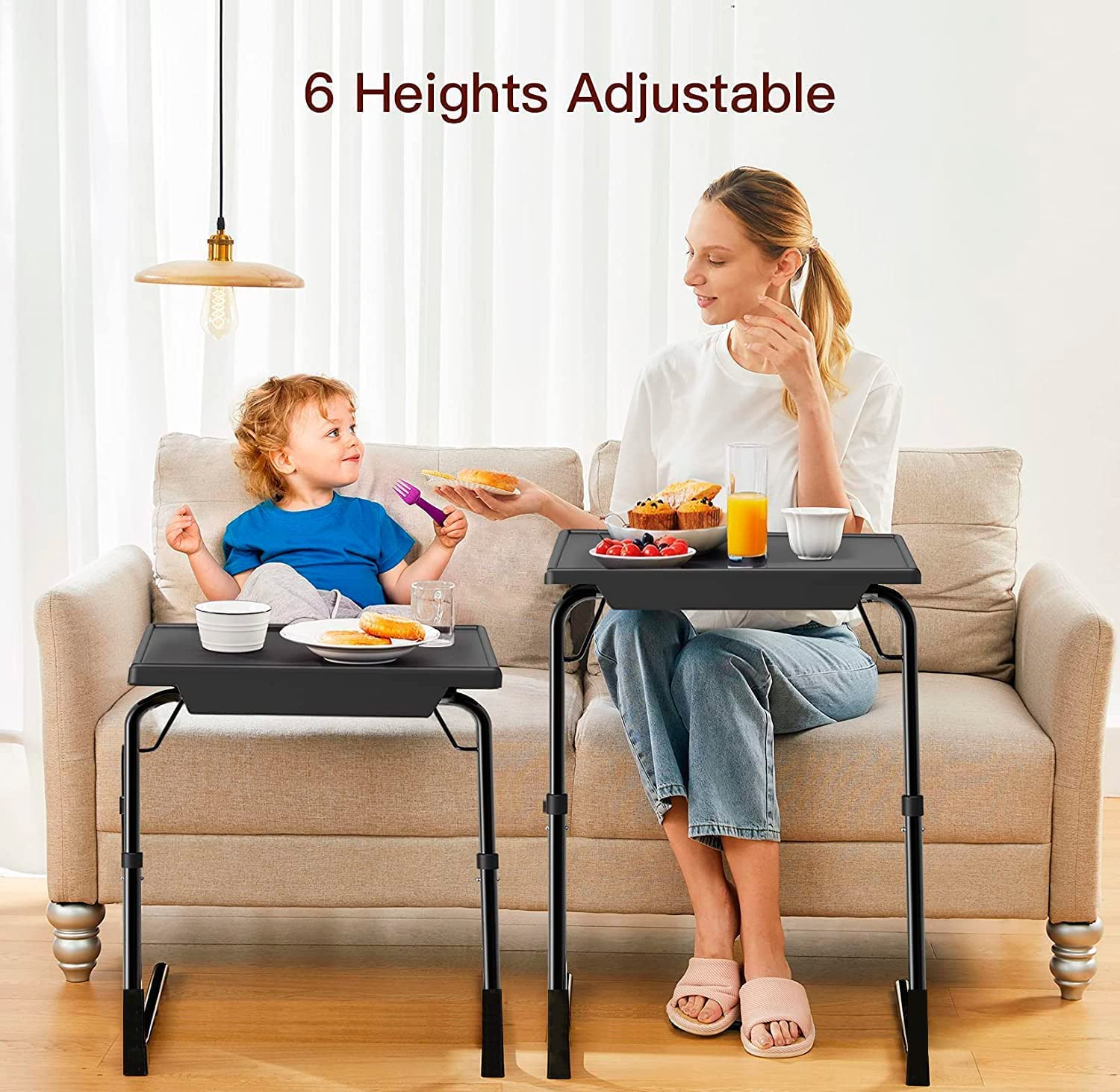 Totnz TV Tray Table, Folding TV Dinner Table Comfortable Folding Table with 3 Tilt Angle Adjustments for Eating Snack Food, Stowaway Laptop Stand (2 Pack),Black