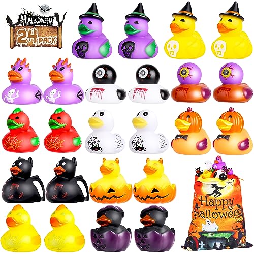 Mikulala 24Pcs Halloween Rubber Ducks Party Favors - 2 Inch Duck Toy for Kids Trick or Treat Supplies, Goodie Bag Fillers, Baby Showers, Prizes and Toys