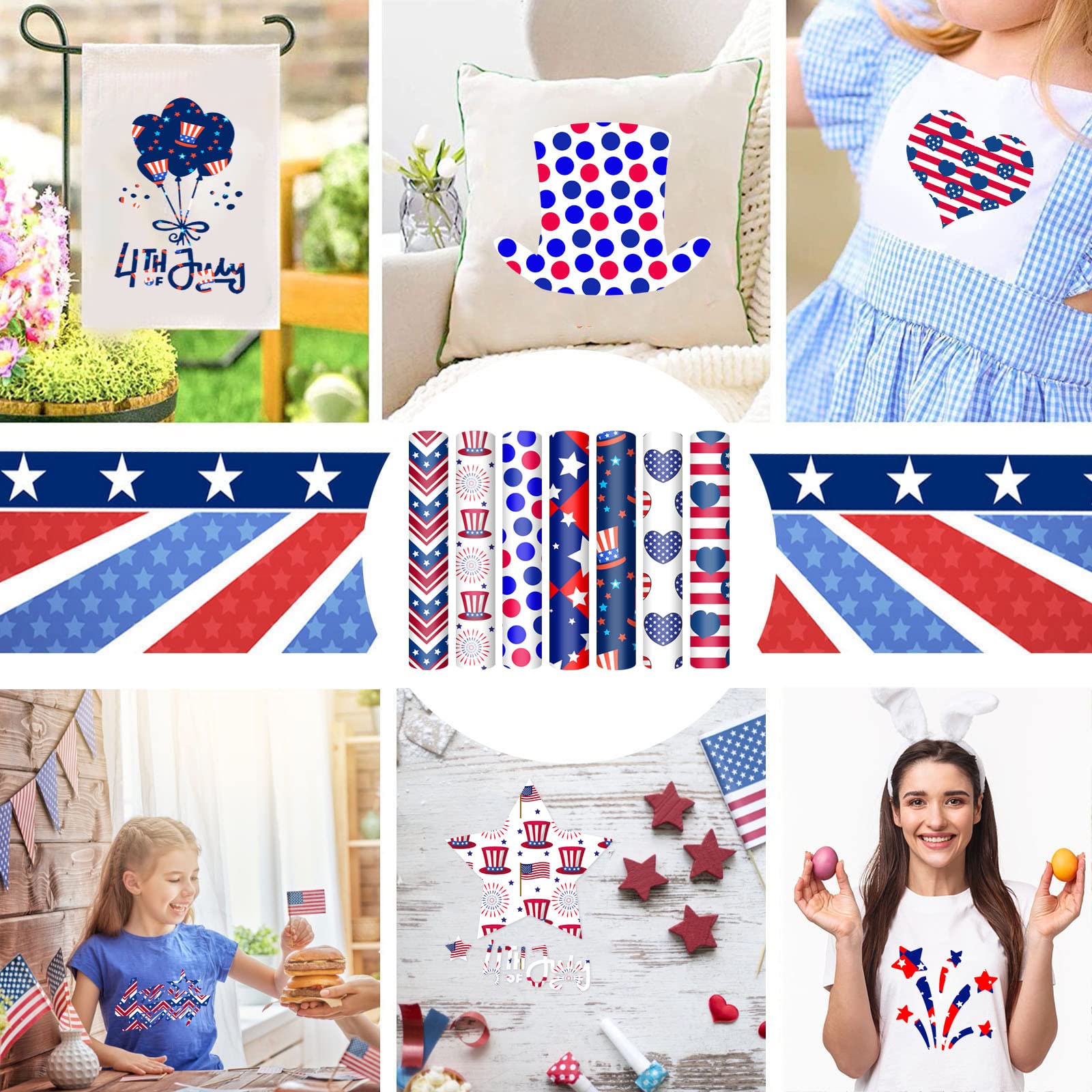 Independence Day Heat Transfer Vinyl Rainbow Stripe Pattern Vinyl Vinyl Bundling Roll Soft First Day of School Stickers