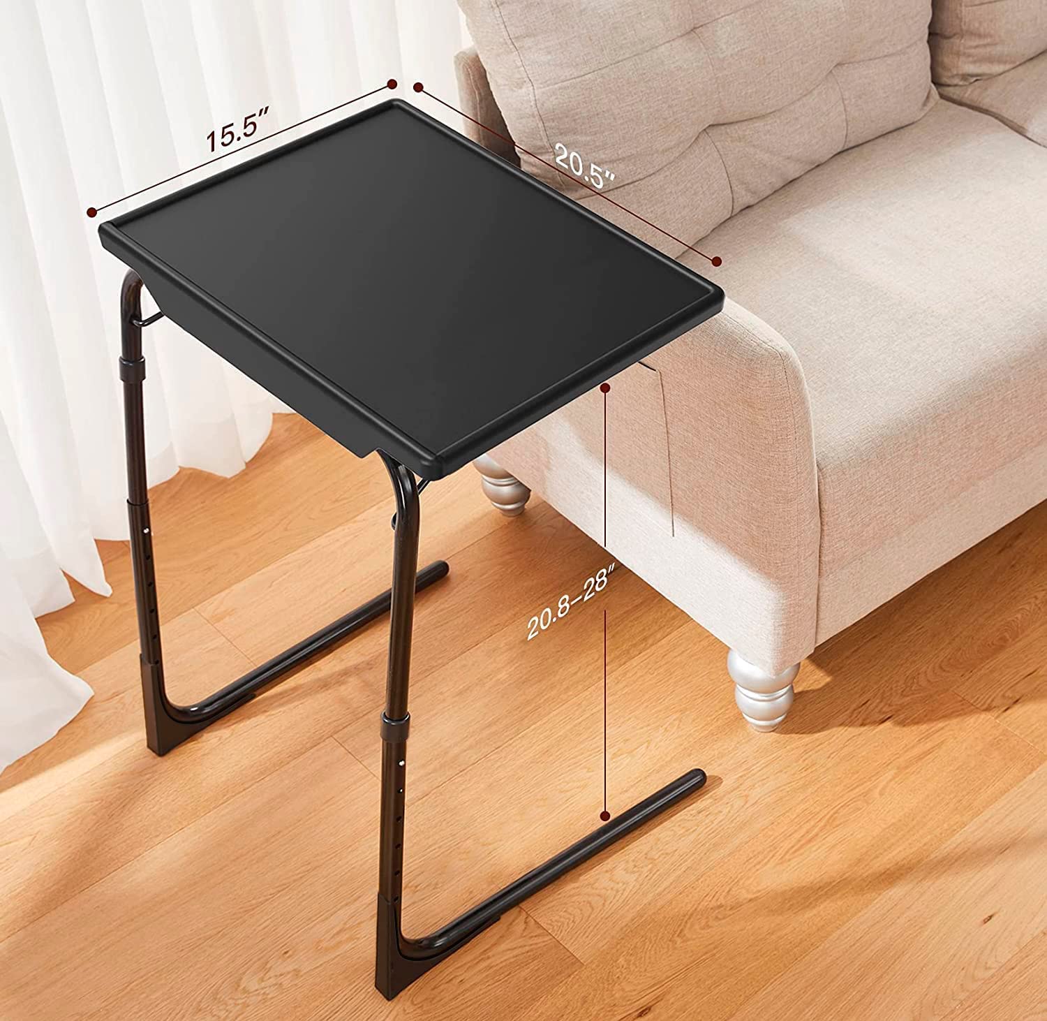 Totnz TV Tray Table, Folding TV Dinner Table Comfortable Folding Table with 3 Tilt Angle Adjustments for Eating Snack Food, Stowaway Laptop Stand (2 Pack),Black