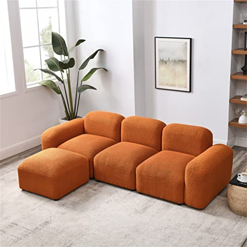 FLOYINM L-Shape Modular Sectional Sofa,DIY Combination,Teddy Fabric,Orange.