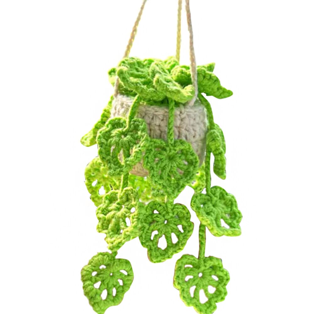 Car Swing Ornament Crochet Hanging Plants Car Mirror Hanger Charms Cute Crochet Knitted Plant Pendant Car Rear View Mirror Pendant Car Interior Accessories Home Office Hanging Decoration Type 9