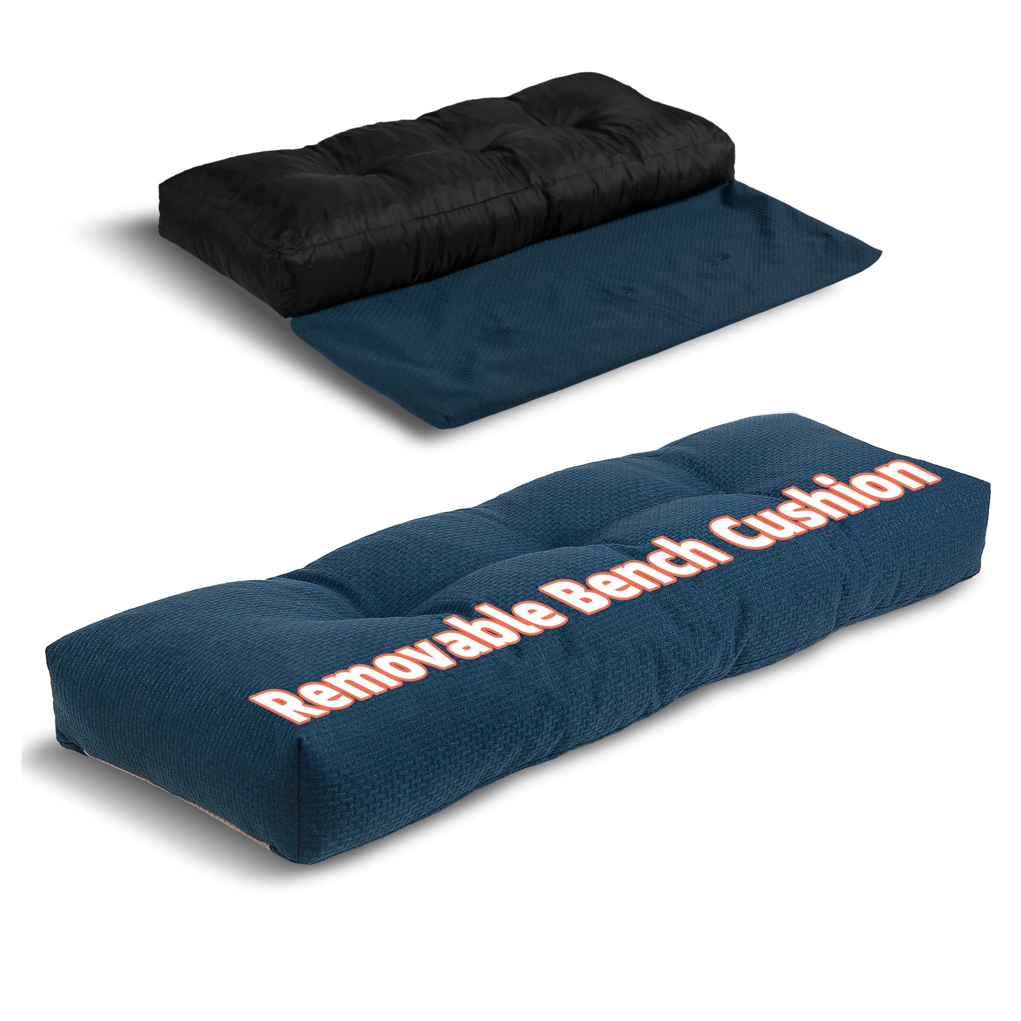ROFIEJOX Bench Cushion 36 Inch - Sackcloth Fabric, High-Density Foam, Non-Slip Bottom, Soft Durable Indoor Tufted Long Seat Cushion for Window Garden Furniture (Navy Blue, 36x14x4 Inch)