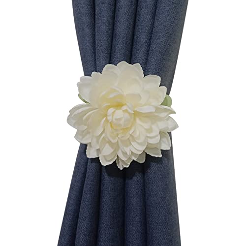 BAMFY Magnetic Tiebacks for Curtains, 2pcs Boho Flower Curtain Tieback for Drapes Home Wall Decoration Curtain Tie Backs (Color : White)