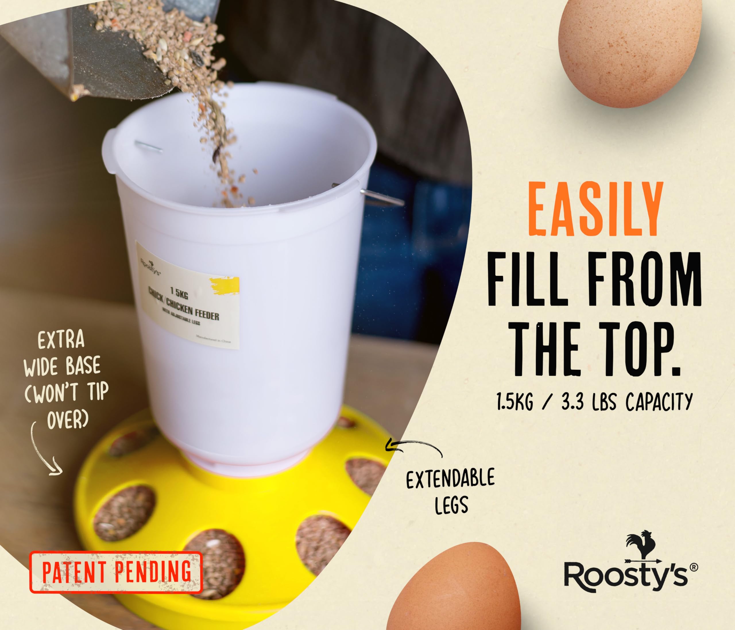 Roosty's - Top Fill Chicken Feeder and Waterer - 1.5KG/1.5L | Hanging, Small, Duck & Quail Feeder & Waterer | Chicken Supplies