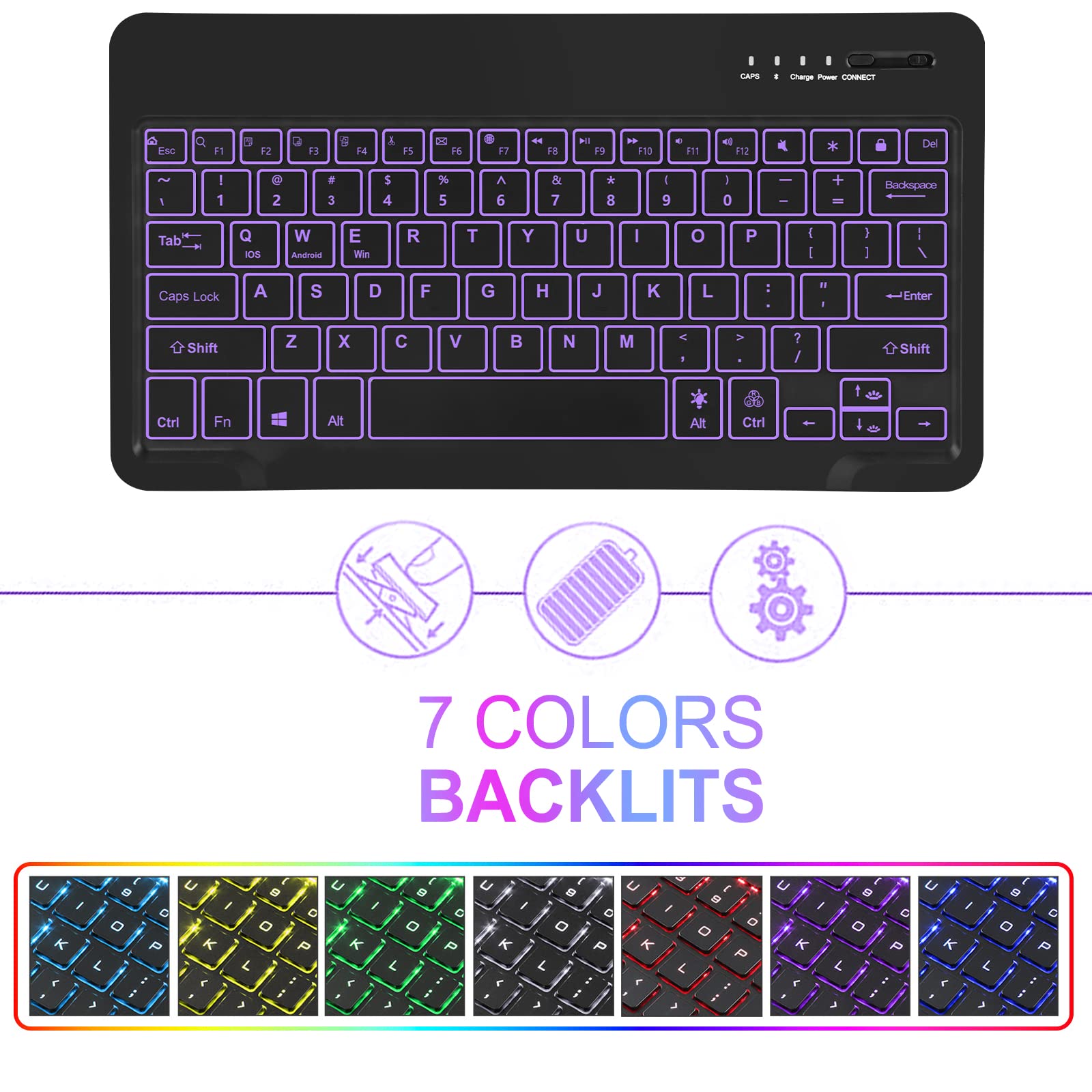 Samsung Galaxy Tab S8 Plus/S7 Plus /S7 FE Keyboard Case 12.4 inch, 7 Colors Backlit and Detachable Wireless Keyboard & Slim Stand with S Pen Holder for Tab S7 FE 2021/S7 Plus 2020/S8+ 2022, Gray