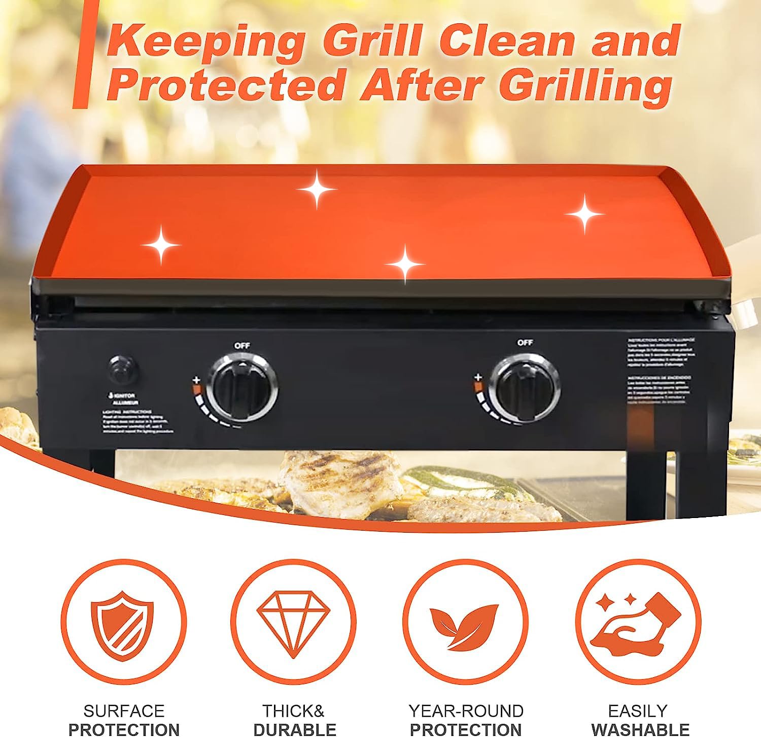 22" Griddle Mat Silicone for Blackstone, Griddle Silicone Protective Mat Cover,Heavy Duty Food Grade Silicone Grill Cover,Protect Your Grill from Rodents,Insects,Debris and Rust(Orange 22inch)