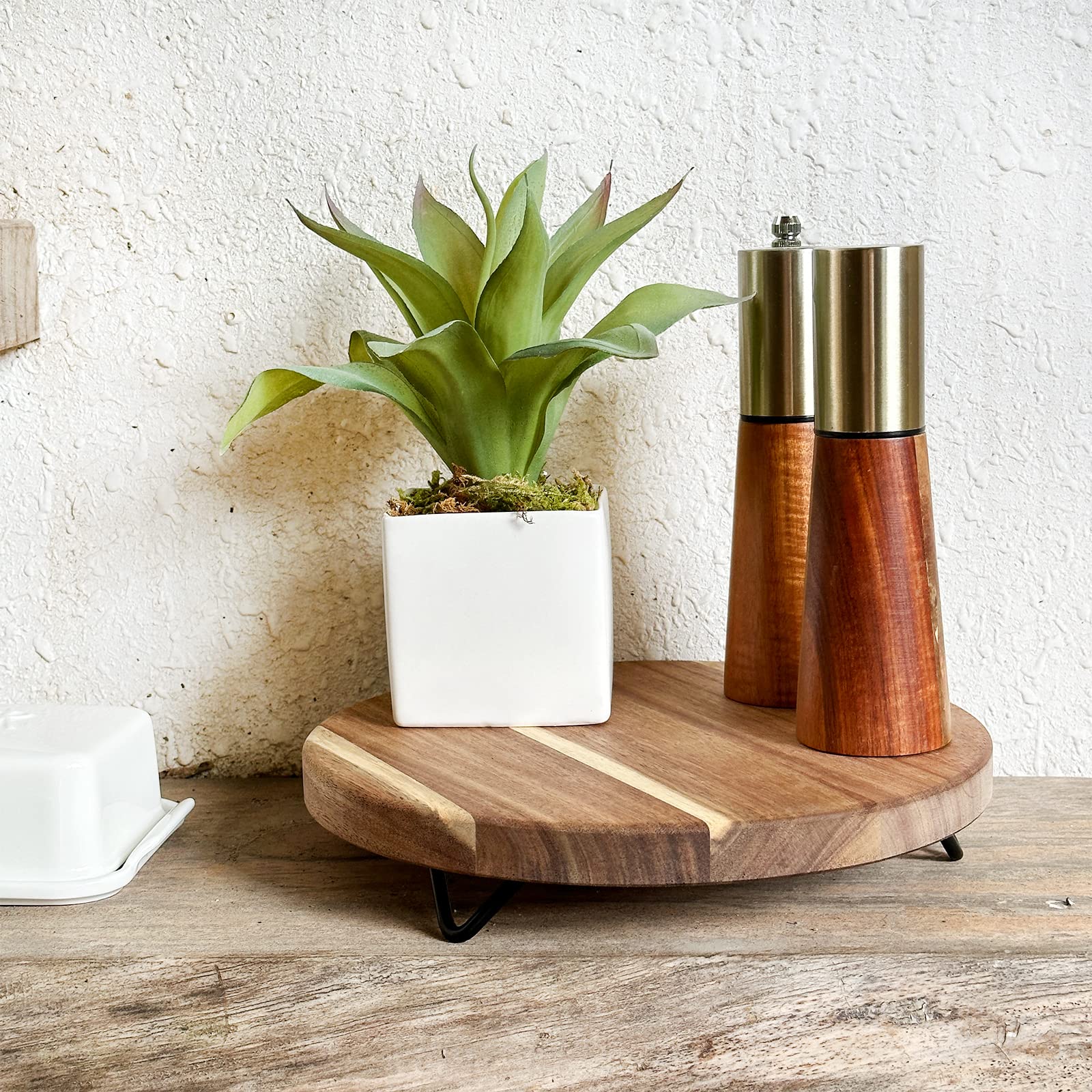 WILDMOS Decorative Round Wood Riser for Display,Pedestal Tray for Home or Kitchen and Bathroom Countertop Organizer,Farmhouse Kitchen Counter Decor Tray. (10-inch)