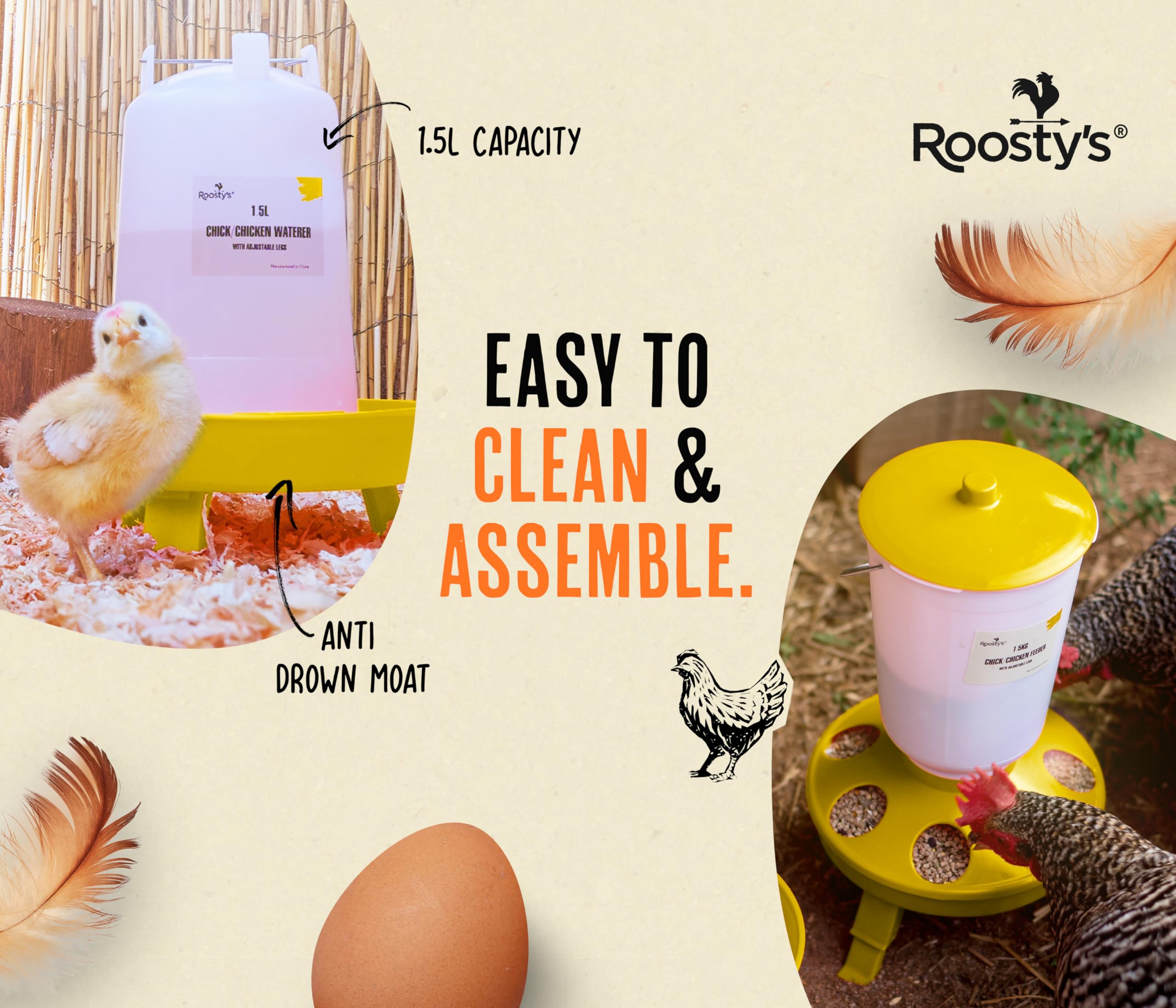 Roosty's - Top Fill Chicken Feeder and Waterer - 1.5KG/1.5L | Hanging, Small, Duck & Quail Feeder & Waterer | Chicken Supplies