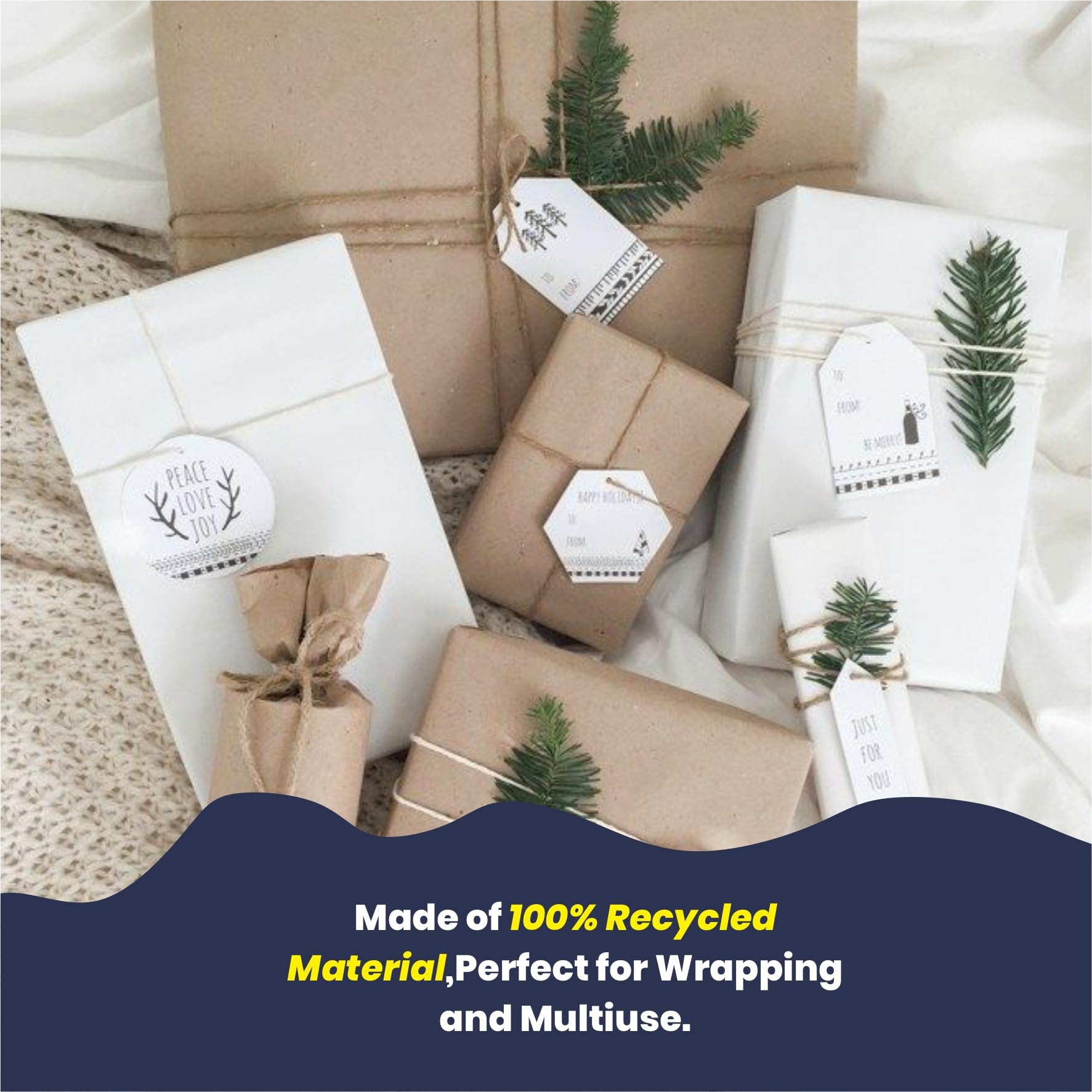 BearBoss 3 Kraft Paper Roll - Brown Black White - 12 inches x 100 feet - Paper Perfect for for Crafts, Art,Small Wrapping, Packing, Postal, Shipping, Dunnage & Parcel, Special Package