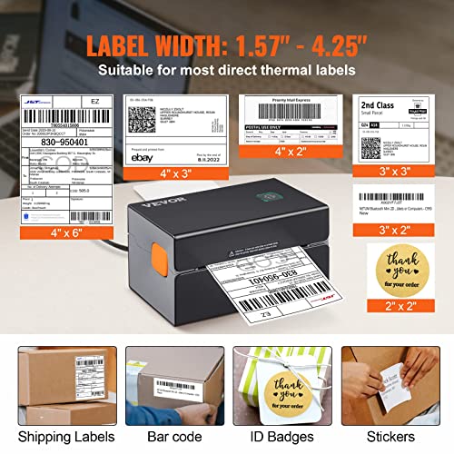 VEVOR Bluetooth Thermal Label Printer HD(300DPI), Wireless Shipping Label Printer w/Auto Label Recognition, Support Windows/MacOS/Linux/Chromebook, Compatible w/USPS, Amazon, Ebay, Etsy, UPS, etc.