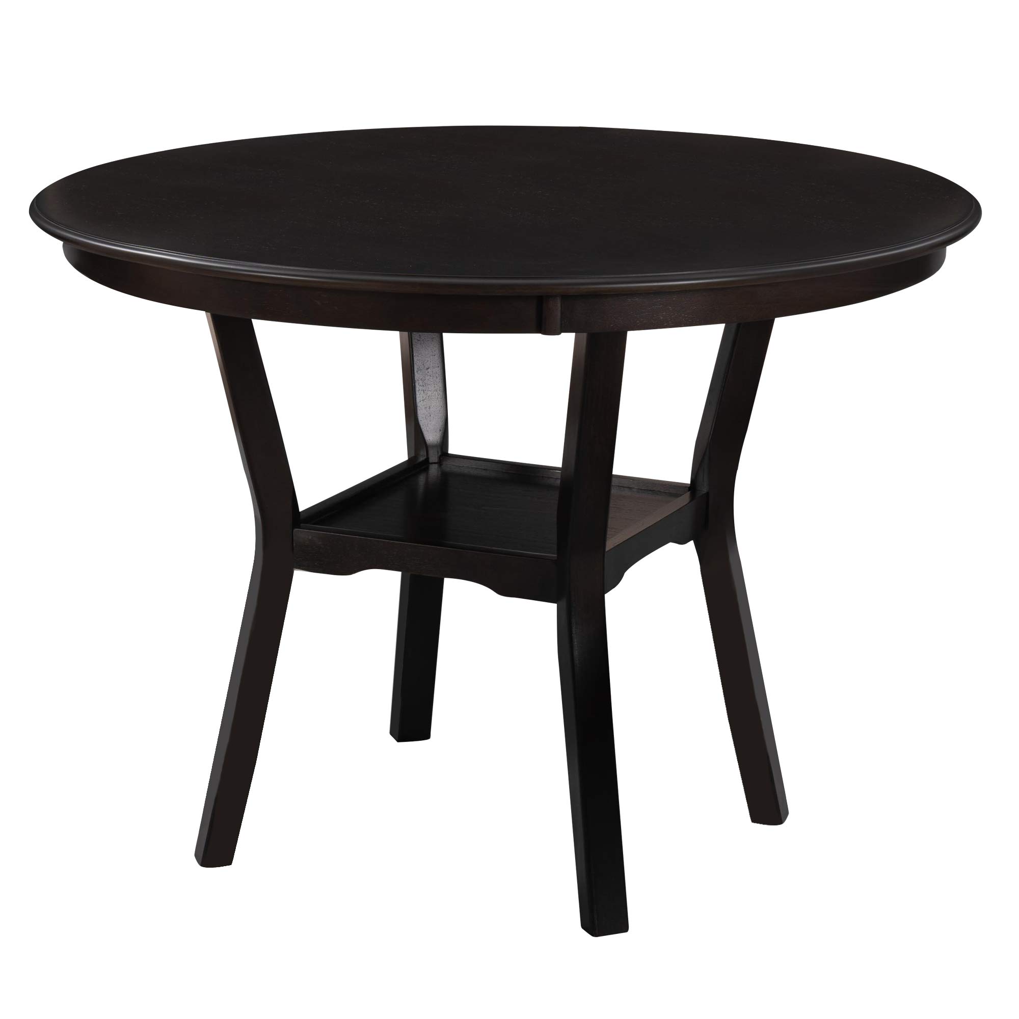 5 Pieces Dining Sets with Wooden Round Table Bring Bottom Shelf and 4 Linen Upholstered Chairs with Back Cushion for Home Kitchen & Dining Room Furniture Breakfast, Lunch & Dinner, Espresso+Beige
