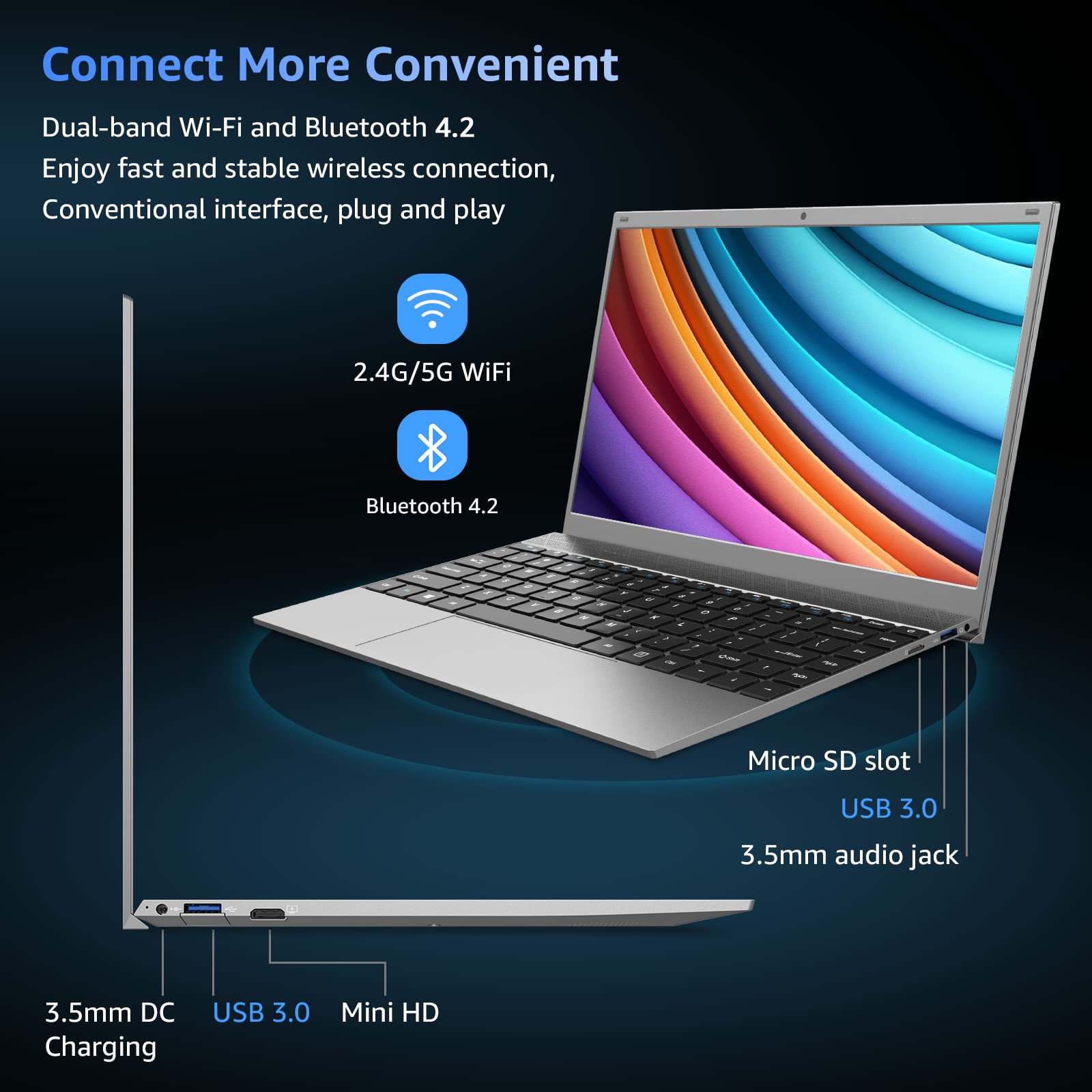 Tulasi Laptop, Laptop Computer, 12GB RAM 256GB SSD Quad-Core, 14 inch 1080P IPS Display Ultra Slim Laptop, 2.4G/5G WiFi, Webcam, Long Battery Life