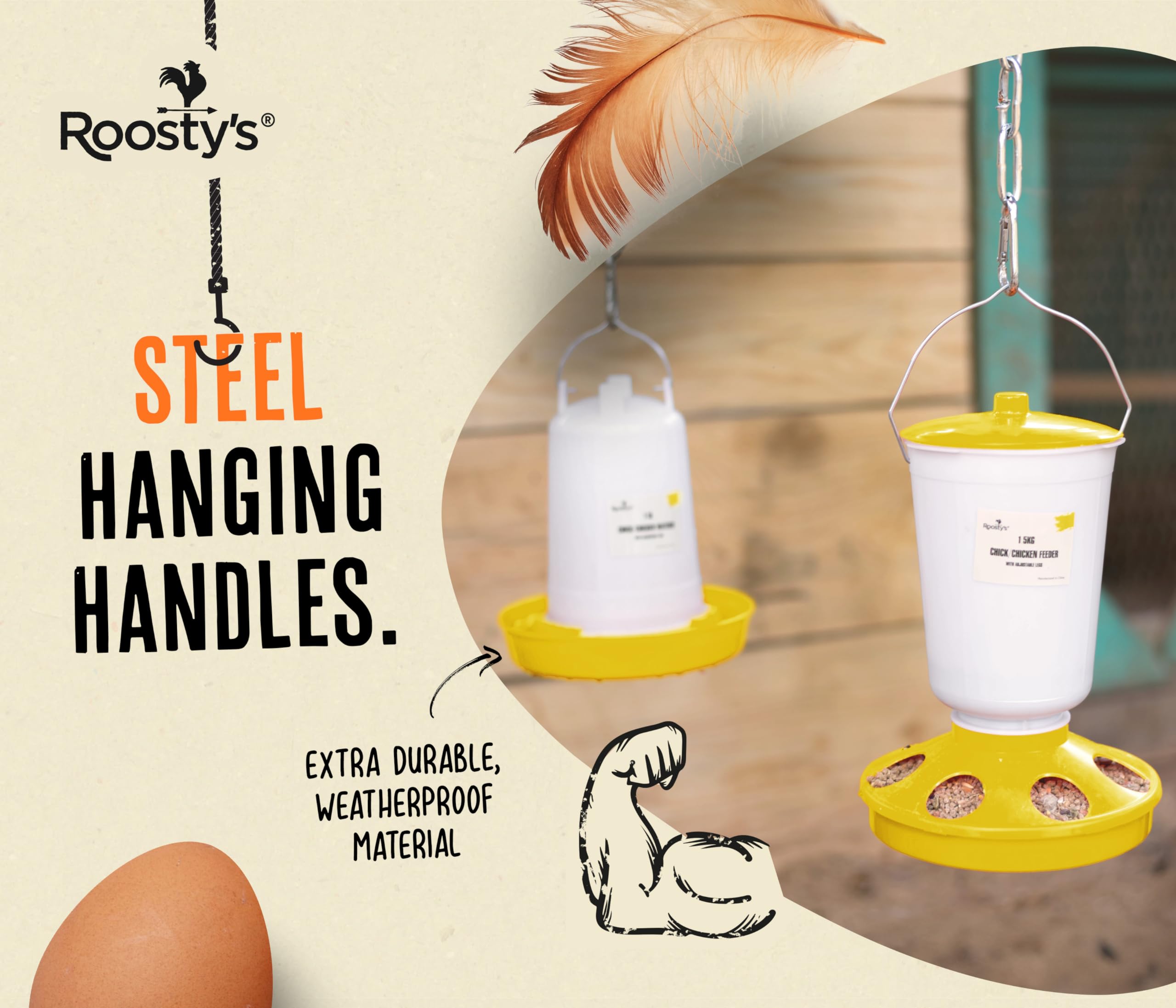 Roosty's - Top Fill Chicken Feeder and Waterer - 1.5KG/1.5L | Hanging, Small, Duck & Quail Feeder & Waterer | Chicken Supplies
