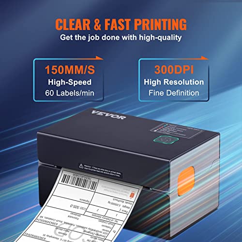 VEVOR Bluetooth Thermal Label Printer HD(300DPI), Wireless Shipping Label Printer w/Auto Label Recognition, Support Windows/MacOS/Linux/Chromebook, Compatible w/USPS, Amazon, Ebay, Etsy, UPS, etc.