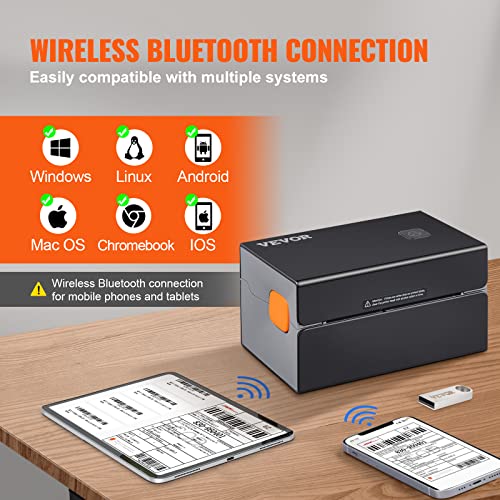 VEVOR Bluetooth Thermal Label Printer HD(300DPI), Wireless Shipping Label Printer w/Auto Label Recognition, Support Windows/MacOS/Linux/Chromebook, Compatible w/USPS, Amazon, Ebay, Etsy, UPS, etc.