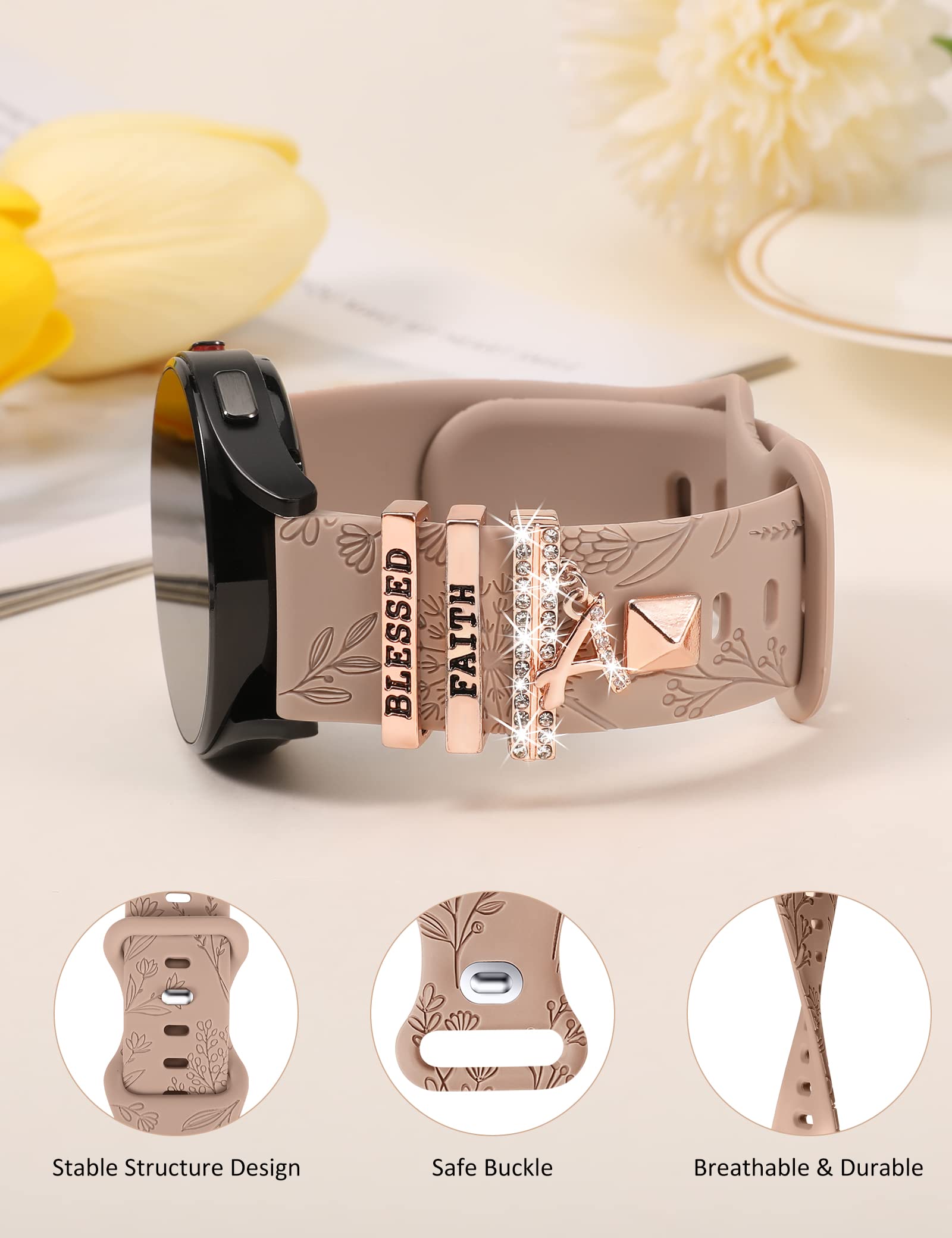 W-RARA Glamorous Decorative Ring Loops Watch Band, Compatible with Samsung Galaxy Watch 5 & 4, Stainless Steel, 20mm Lug Width, 42mm-46mm Case Size