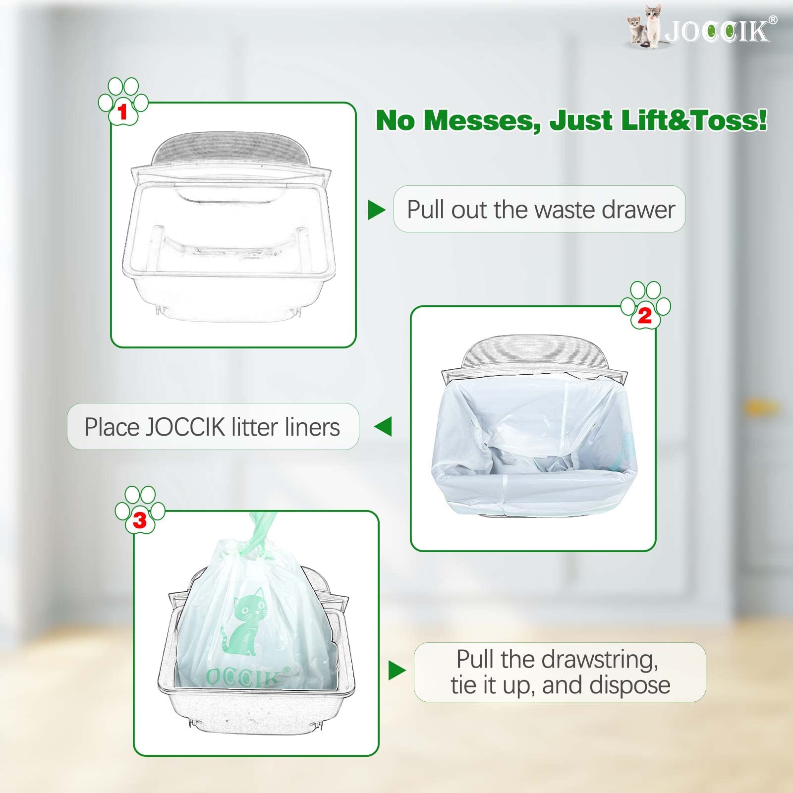 Drawstring Litter Box Liners Compatible with Robot, Heavy Duty Self-Cleaning Litter Boxes Waste Drawer Liners Replacement Bags (50pcs)