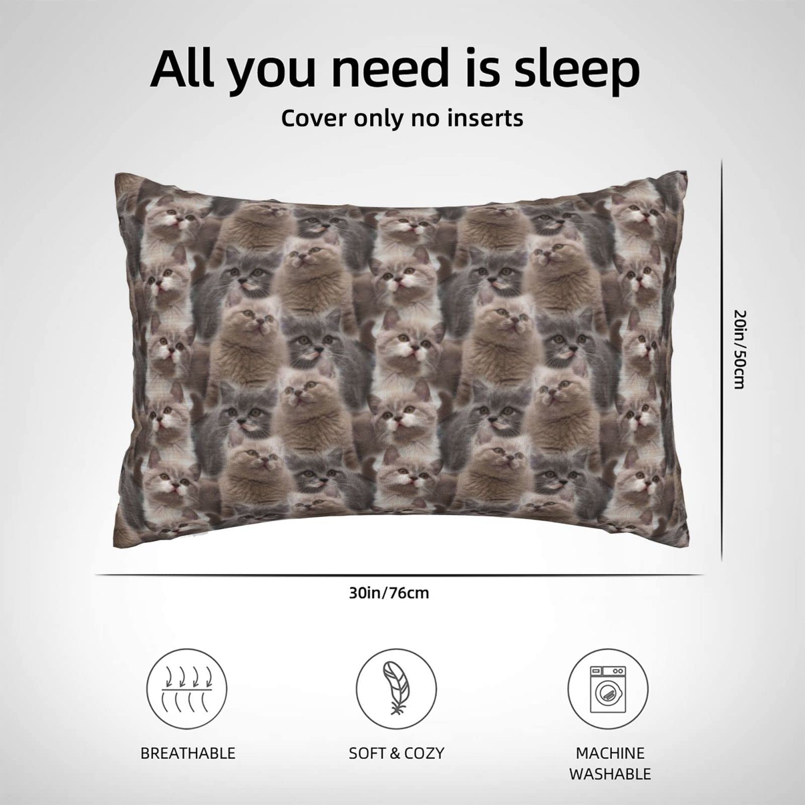 Bed Pillow Protector Zippered Camo-Kitty-Cute-Shorthair-Cat Soft Pillow Case Cover 20x30 Inches